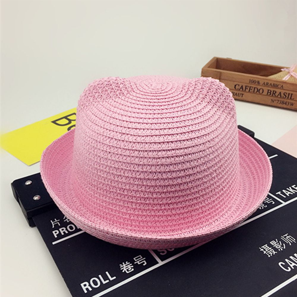 Sun Visor Little Children Summer Girls Straw Hats Cat Ears Baby Hat ...