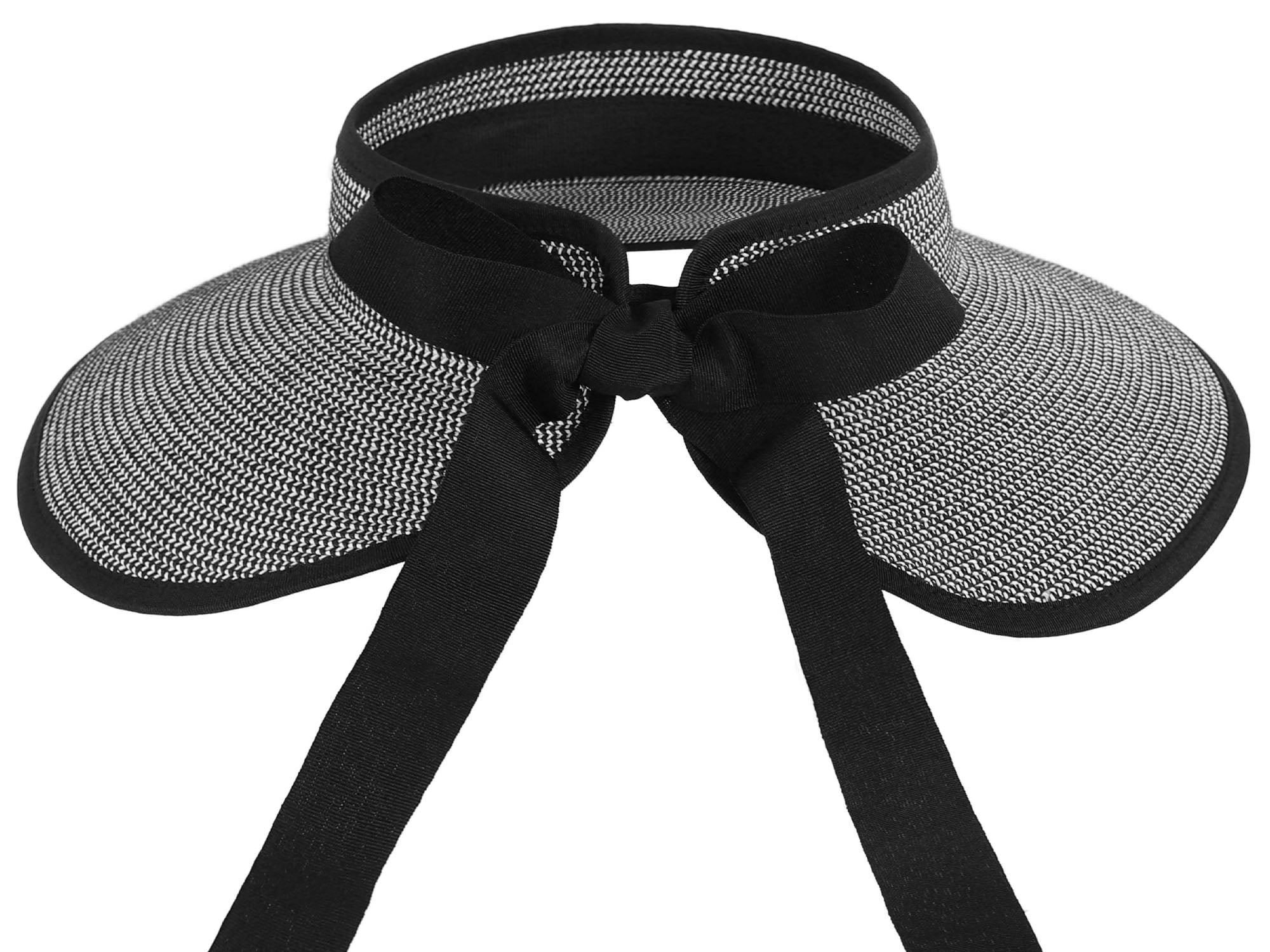 Sun Visors for Women UV Protection Roll Up Wide Brim Packable Ponytail ...