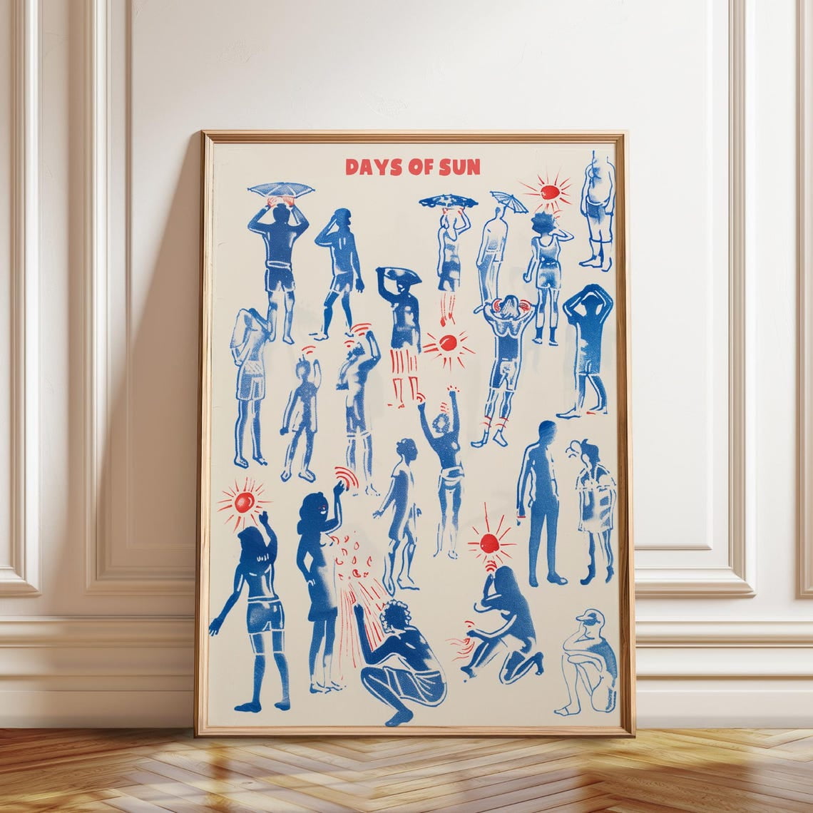 Under The Sun Wall Art - French Risograph Style Art Poster - Blue & Red Riso Wall Decorposter ...