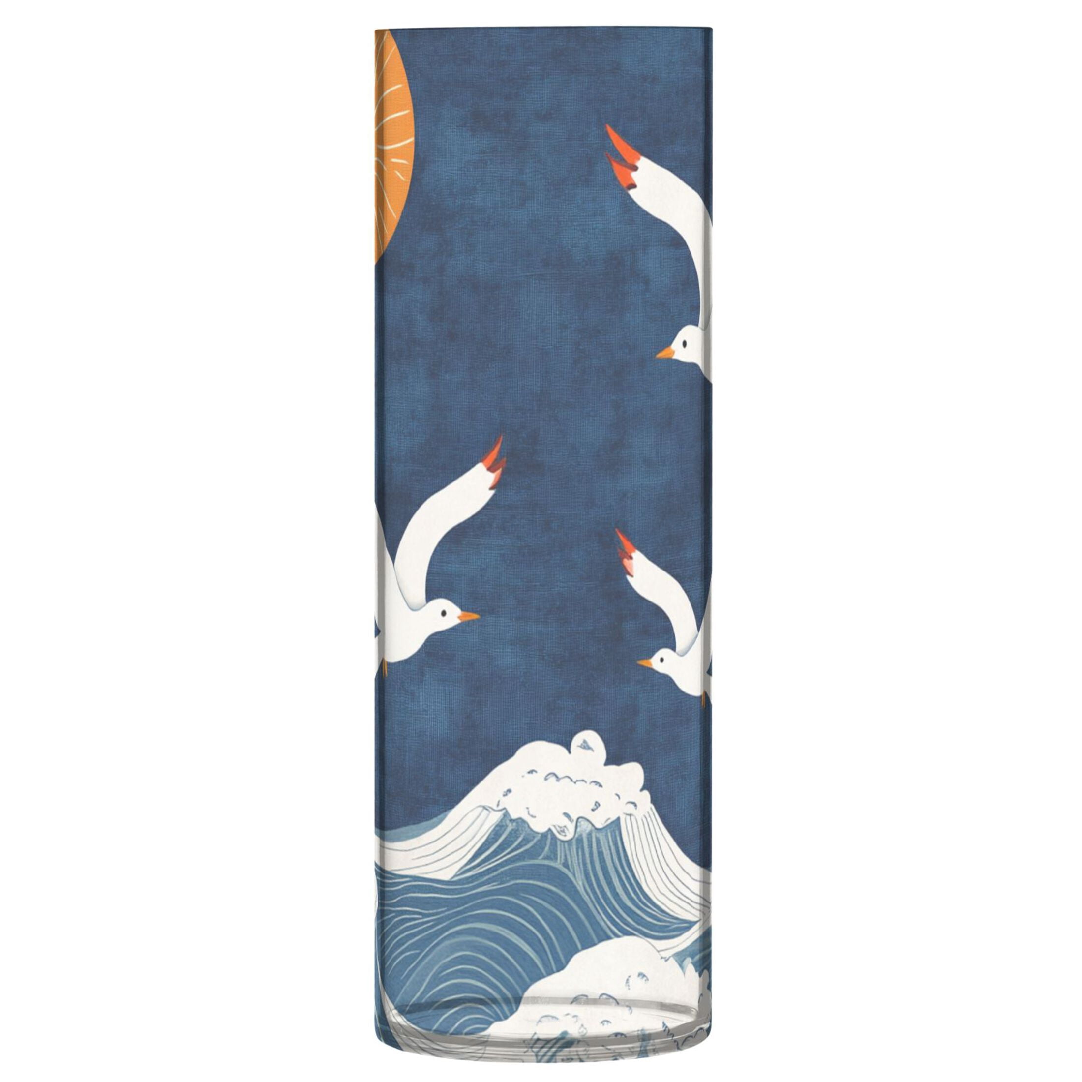 Sun Waves Seagulls Fly Retro Plastic Cylinder Vase Translucent Flower ...