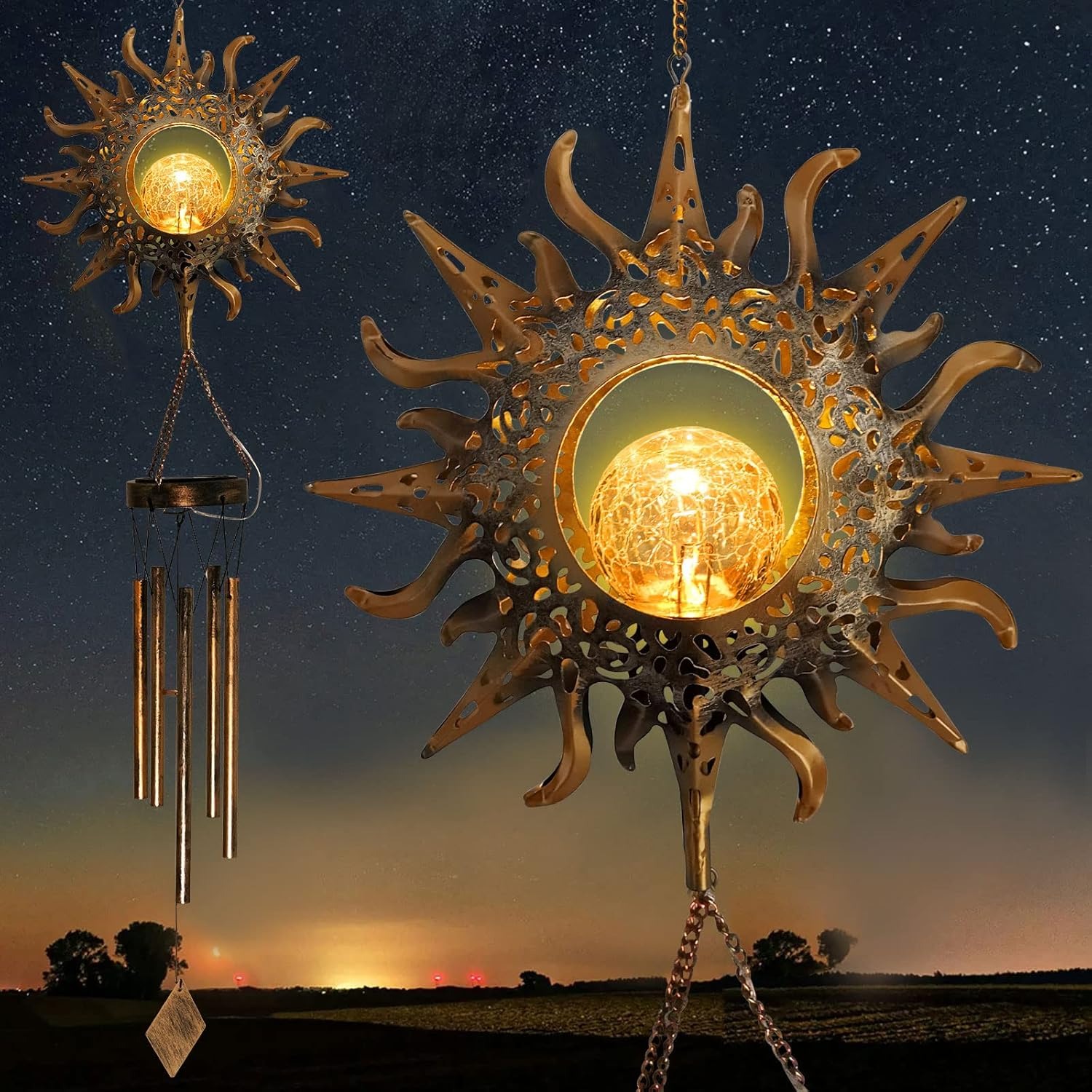 Sun Wind Chimes Solar Retro Windchimes Sympathy Gift, Gentle Chimes ...