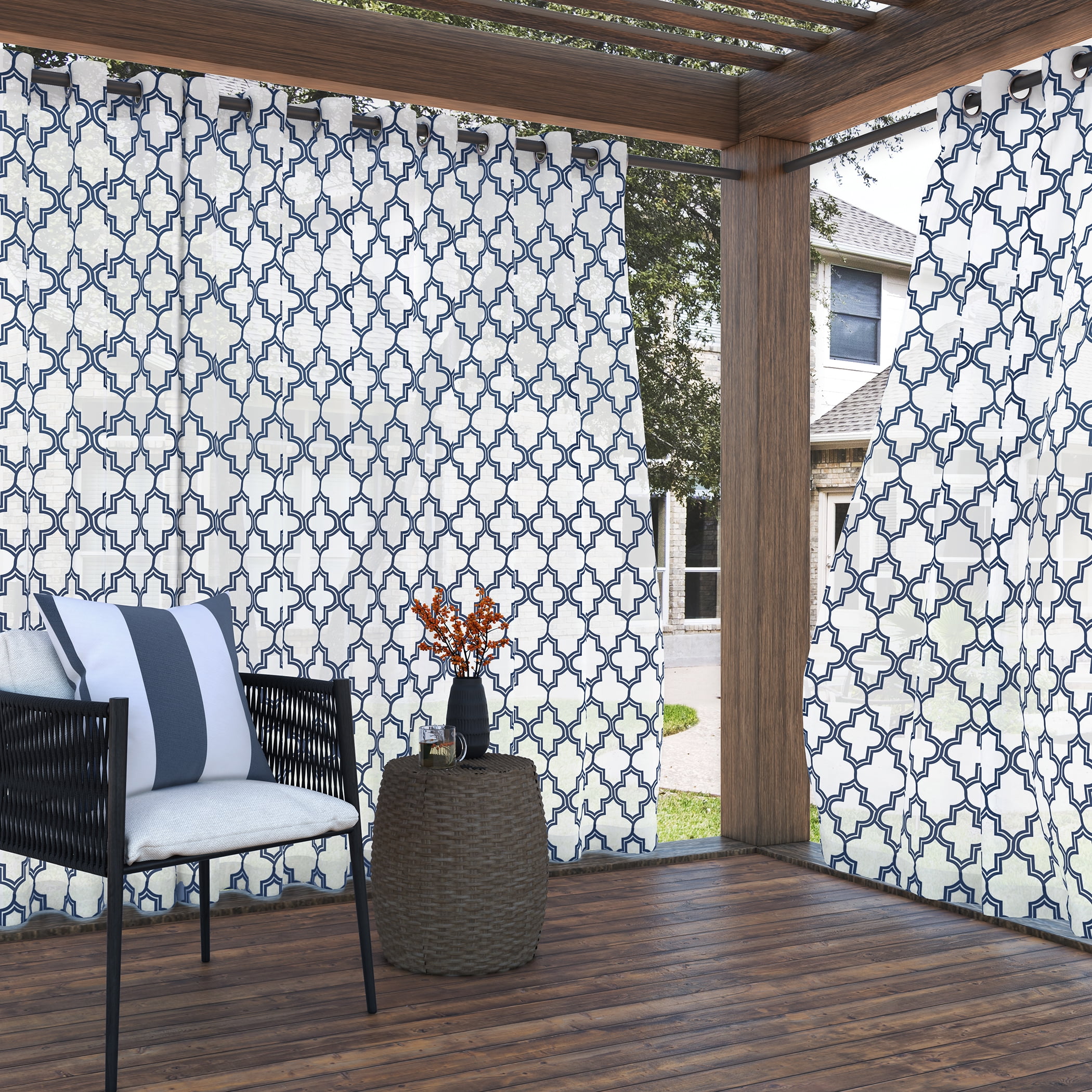 Sun Zero 84" x 54" Indigo Trellis Outdoor Curtain With Grommets ...
