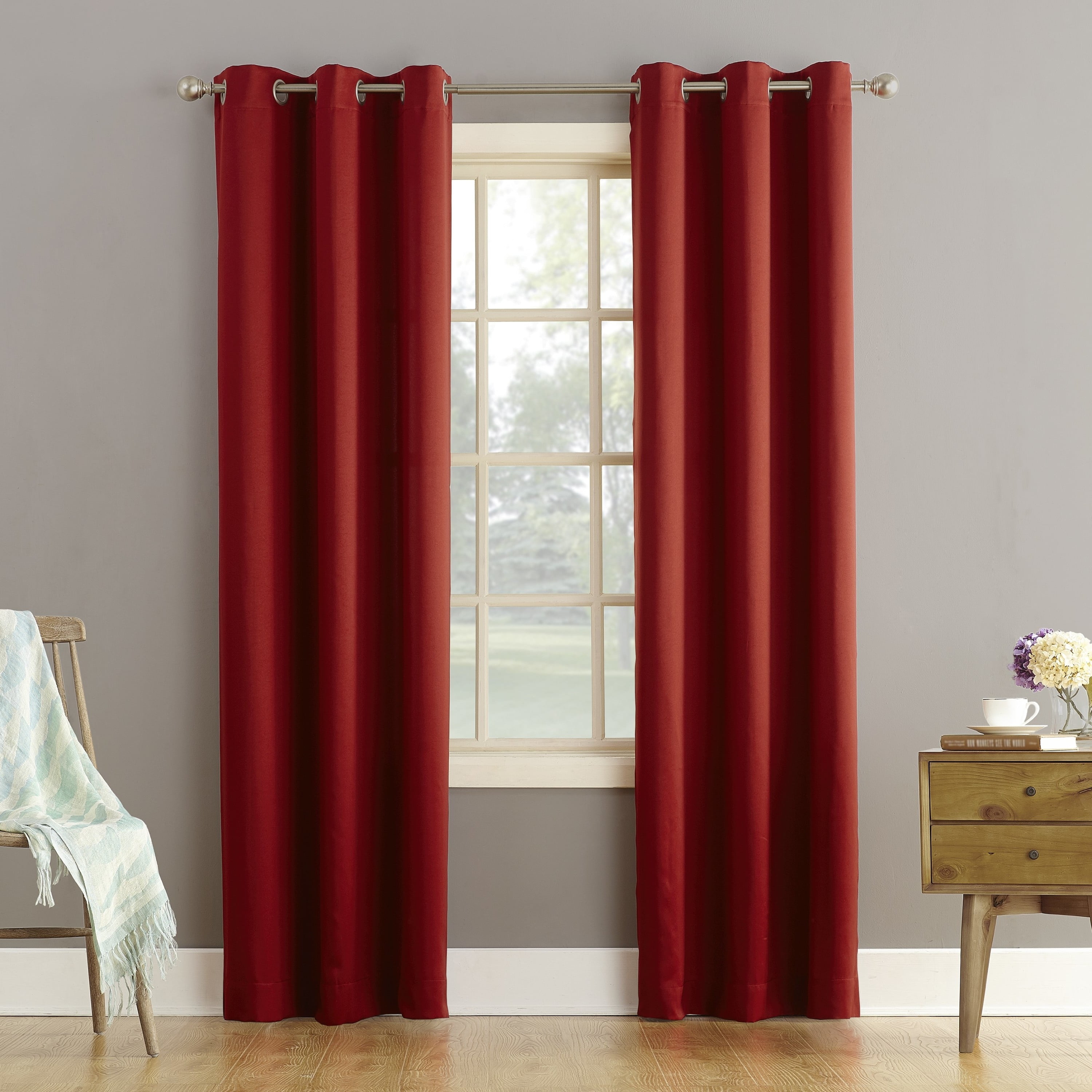 Sun Zero Arya Room Darkening Grommet Curtain Panel, 40"X95", Brick Red, 40"X95", Brick Red ...