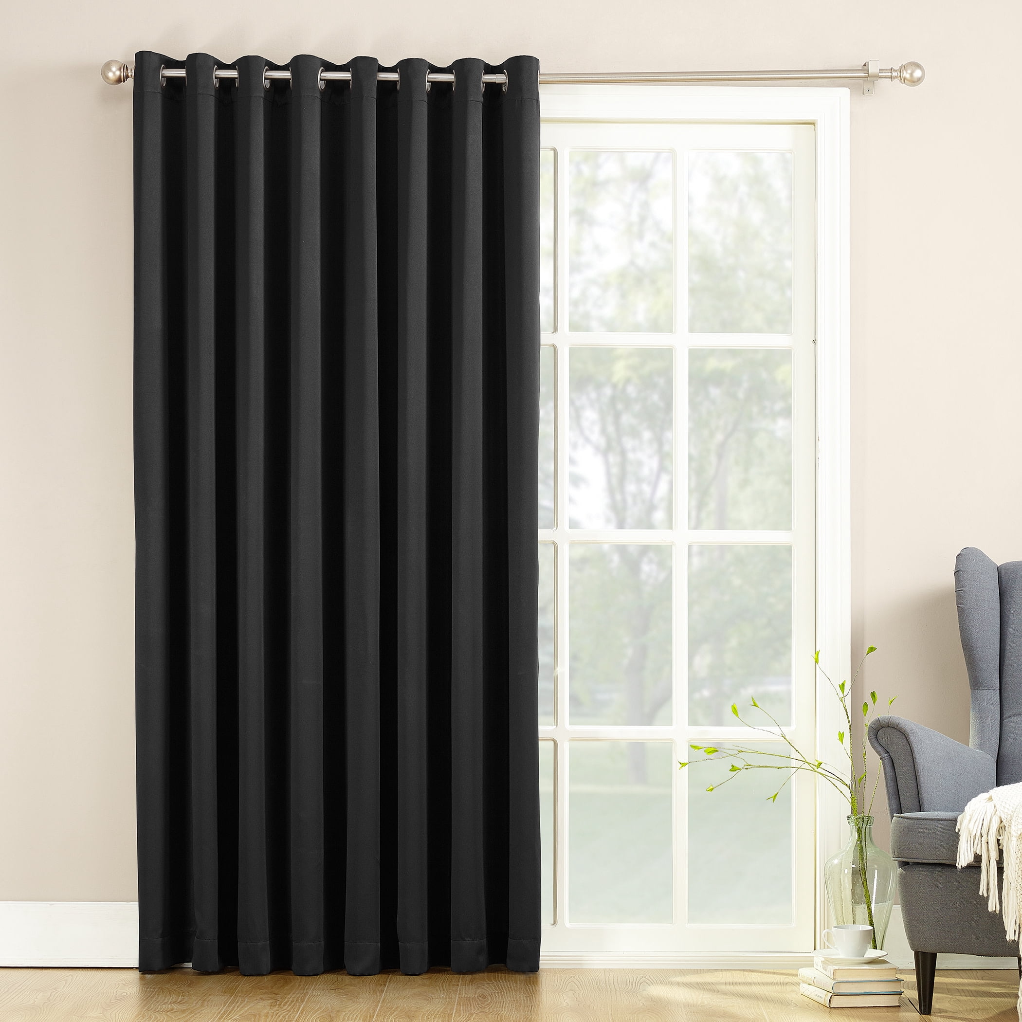 Sun Zero, Room Darkening Patio Curtain Panel, 100"x84", Black - Walmart.com