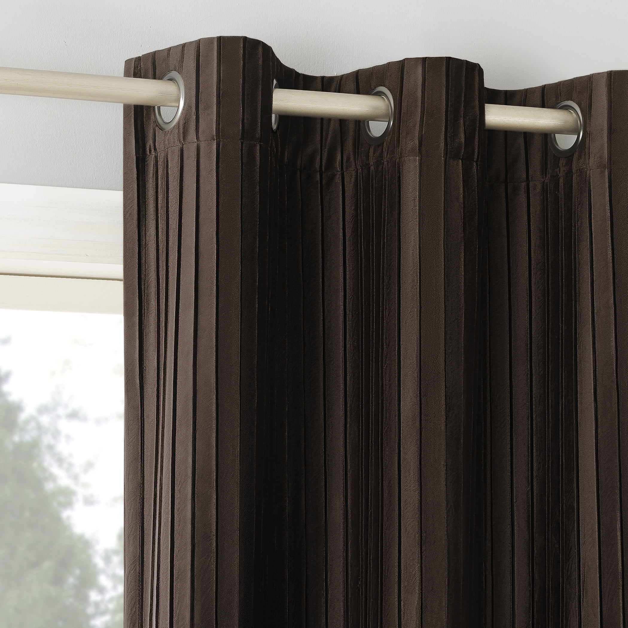 Sun Zero Cascade Pleated Velvet Blackout Curtain - Chocolate Brown ...