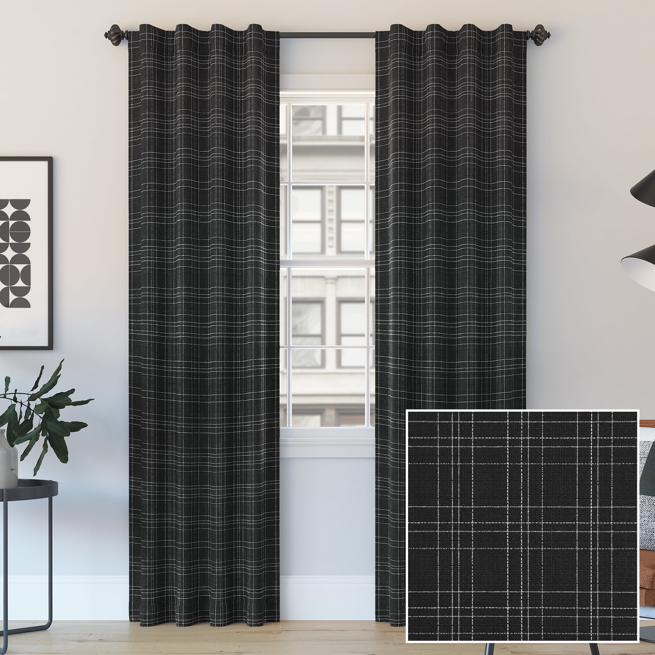 Sun Zero Crestwood 100% Blackout Woven Plaid Thermal Back Tab Curtain ...