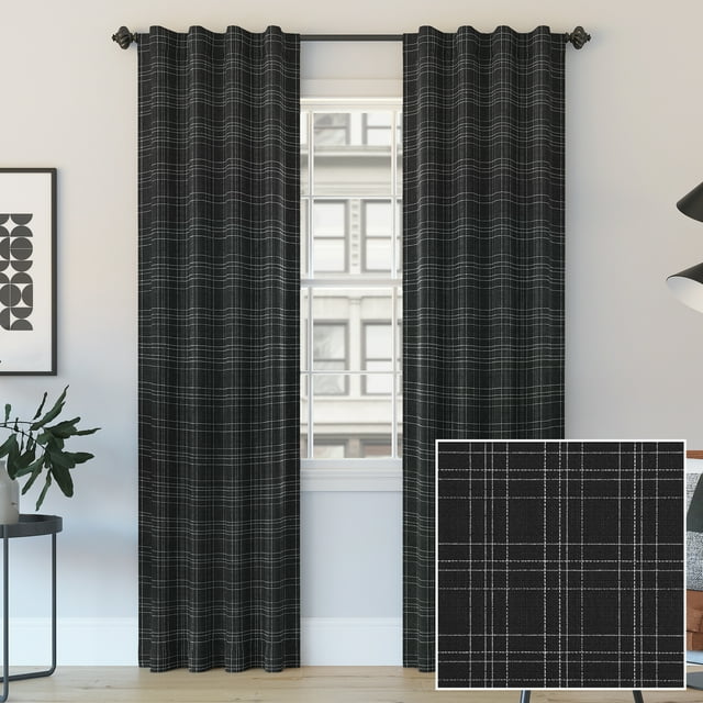 Sun Zero Crestwood 100% Blackout Woven Plaid Thermal Back Tab Curtain ...