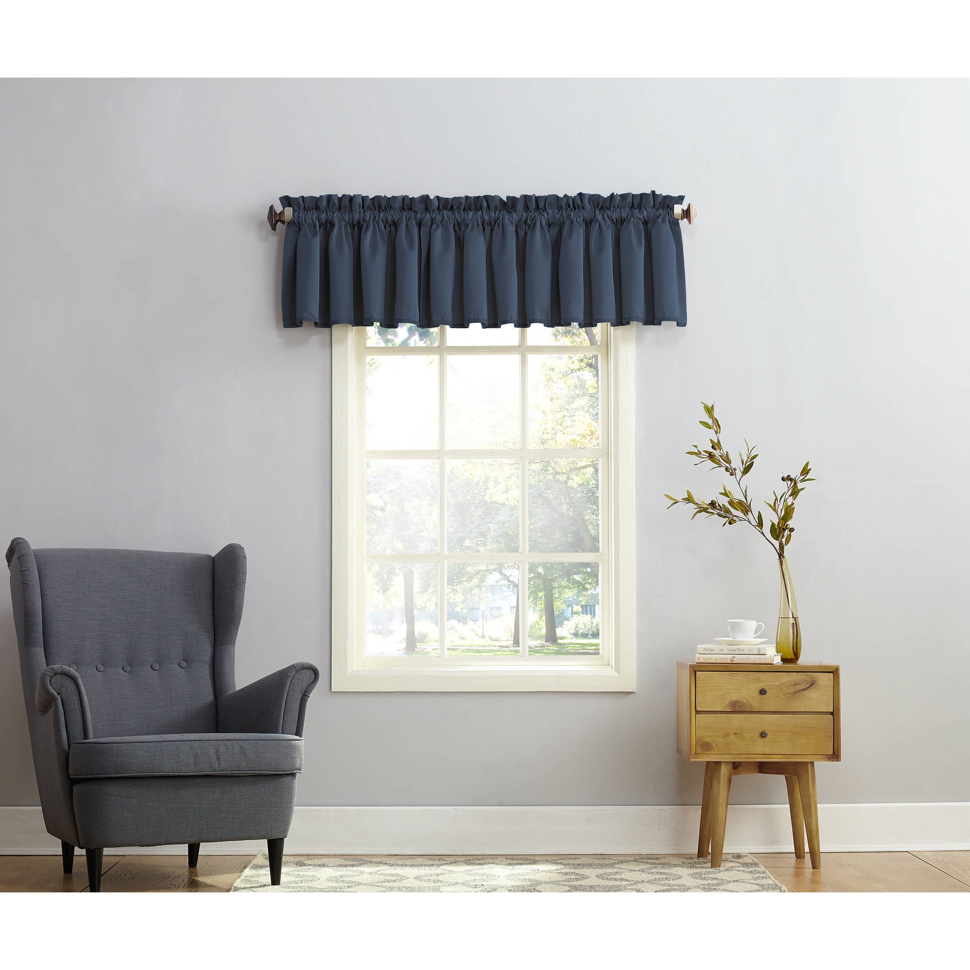 Sun Zero Kylee Rod Pocket Room Darkening Window Valance, 54"x18", Navy ...
