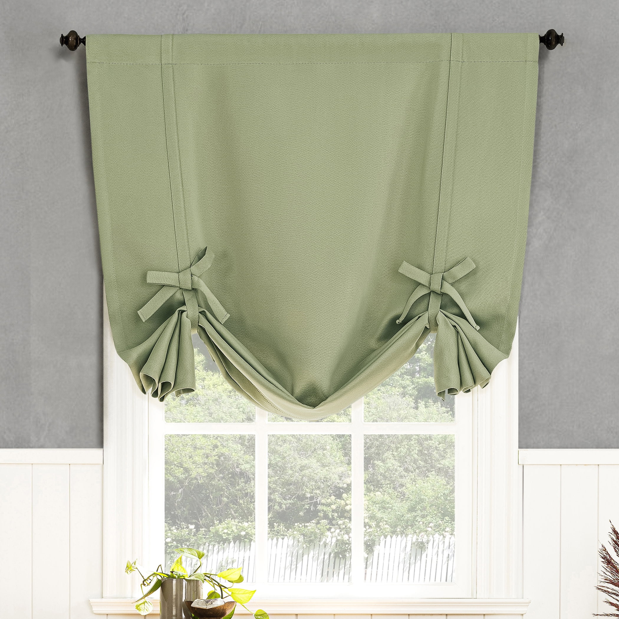 Sun Zero Nolan Sage Green Blackout Tie-Up Shade, 40x63, Energy Saving ...