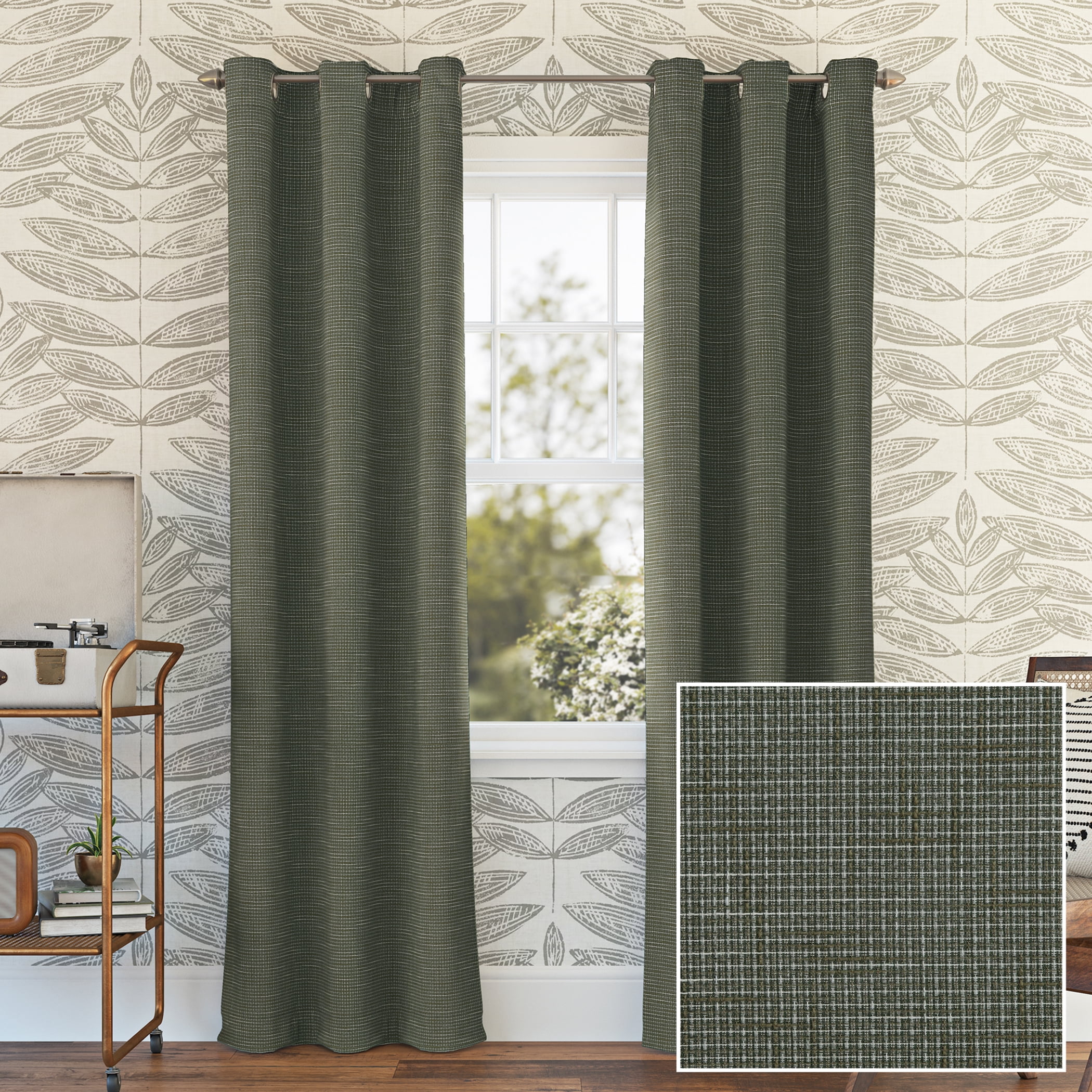 Sun Zero Norman Grid Texture Thermal 100% Blackout Grommet Curtain ...