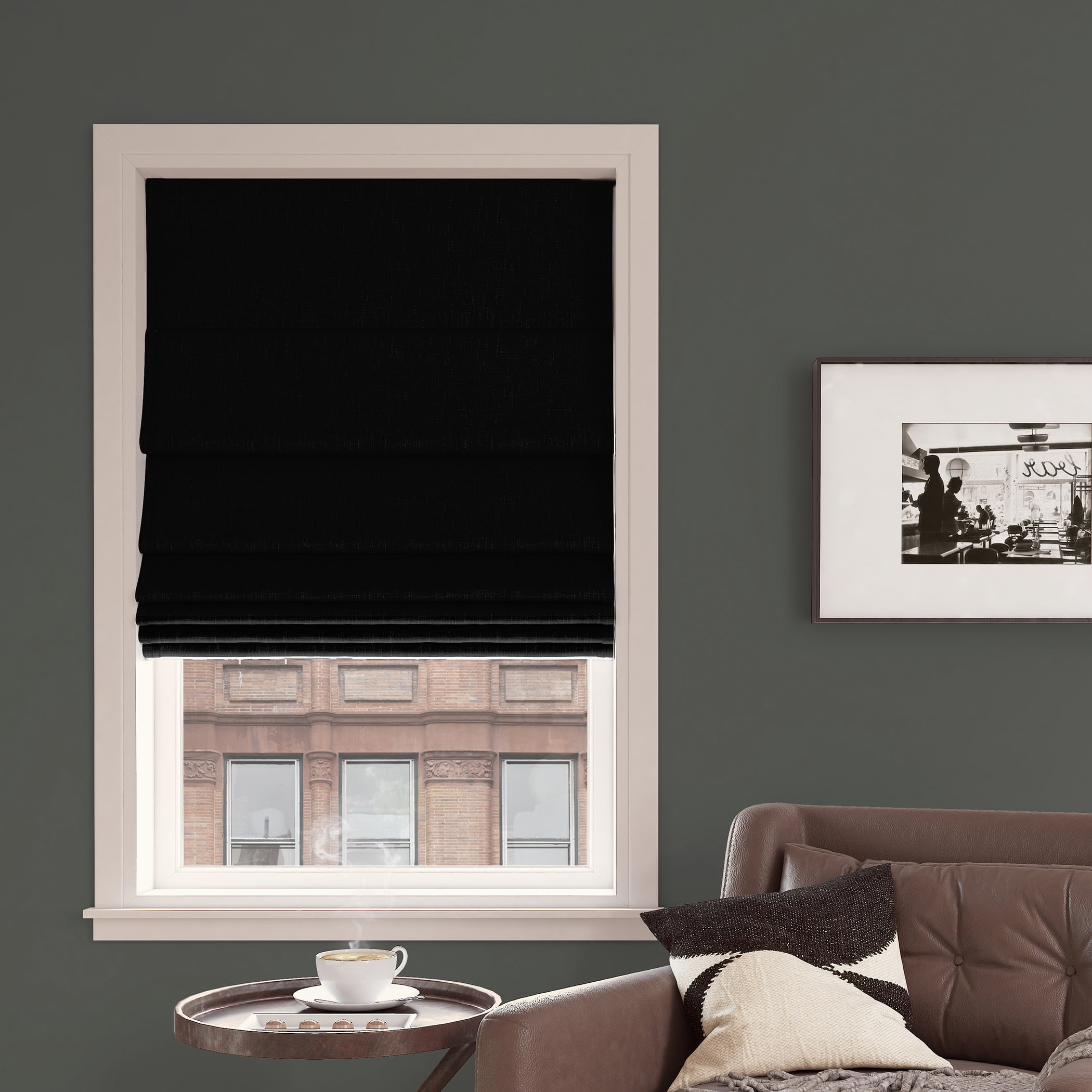 Sun Zero Pryer Textured 100% Blackout Cordless Roman Shade, 31"W x 64"L ...