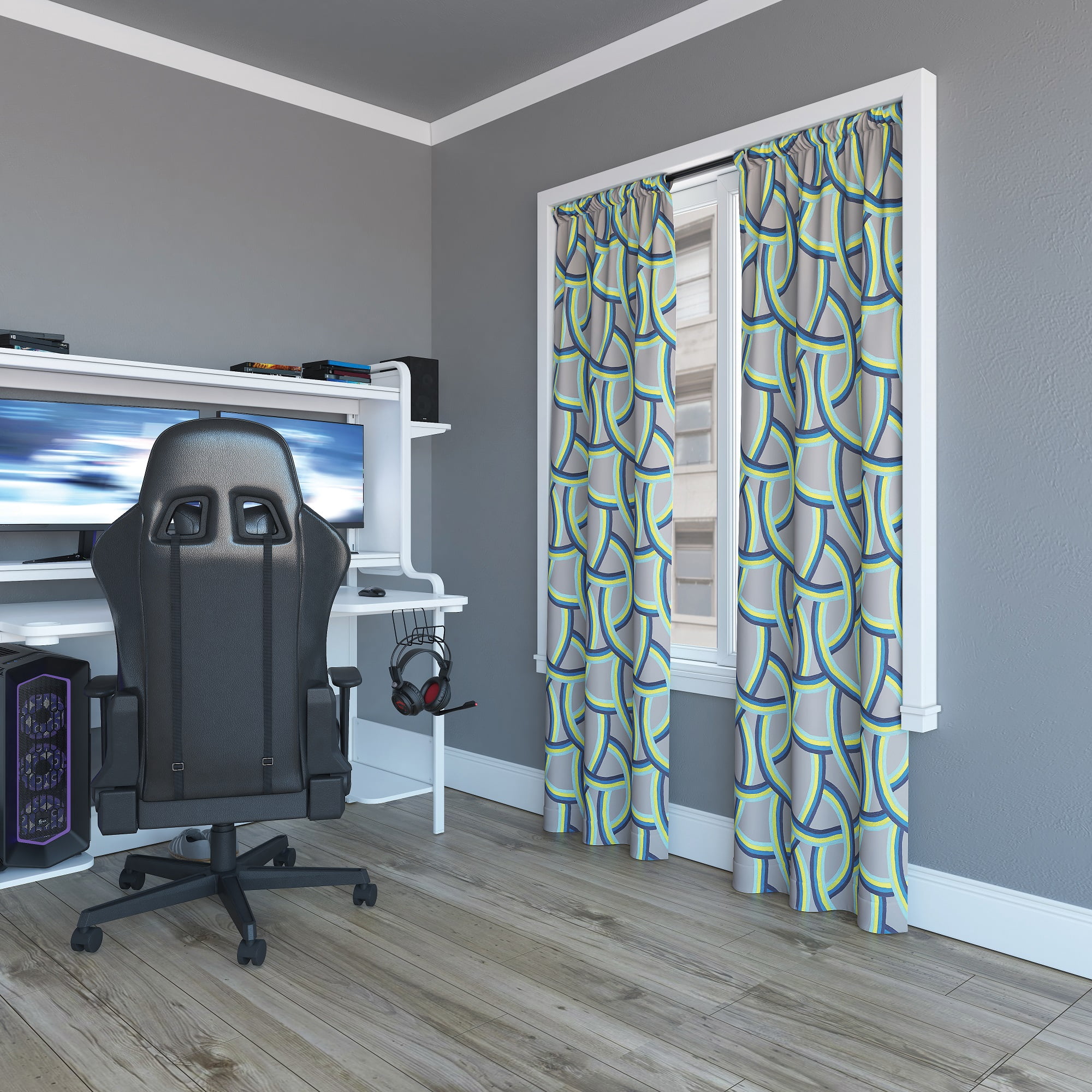 Sun Zero Randall Blackout Geometric Print Curtain Panel 37x96 Gray Blue ...