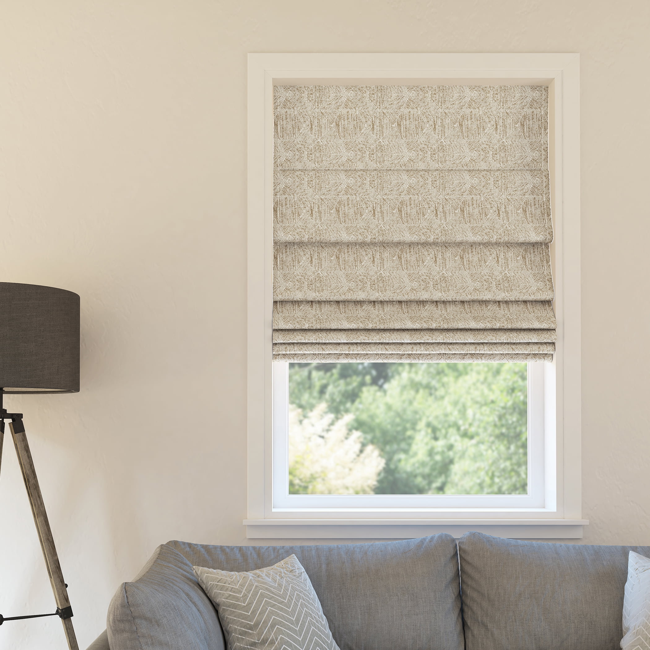 Sun Zero Talmage Tonal Geometric Roman Shade - 100% Blackout - Walmart.com