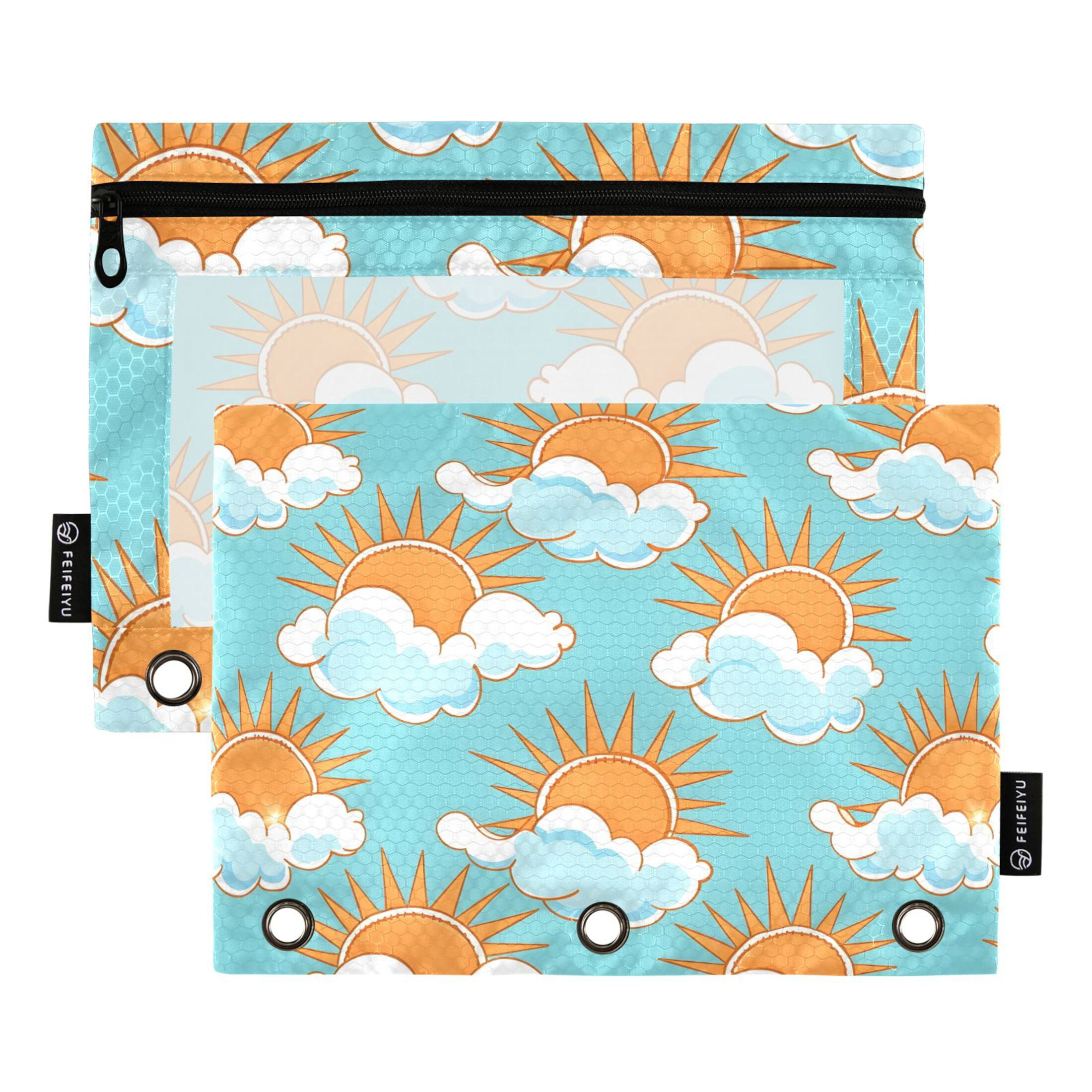 Sun and Cloud 2 Pack Pencil Pouch for 3 Ring Binder Smooth Zipper ...