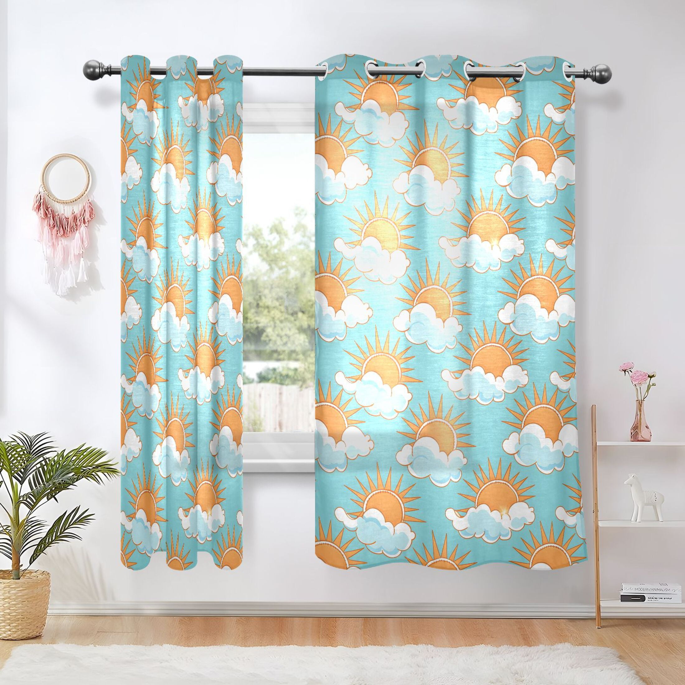 Sun and Cloud Sheer Curtains 2 Panels Set Grommet Drapes for Bedroom ...