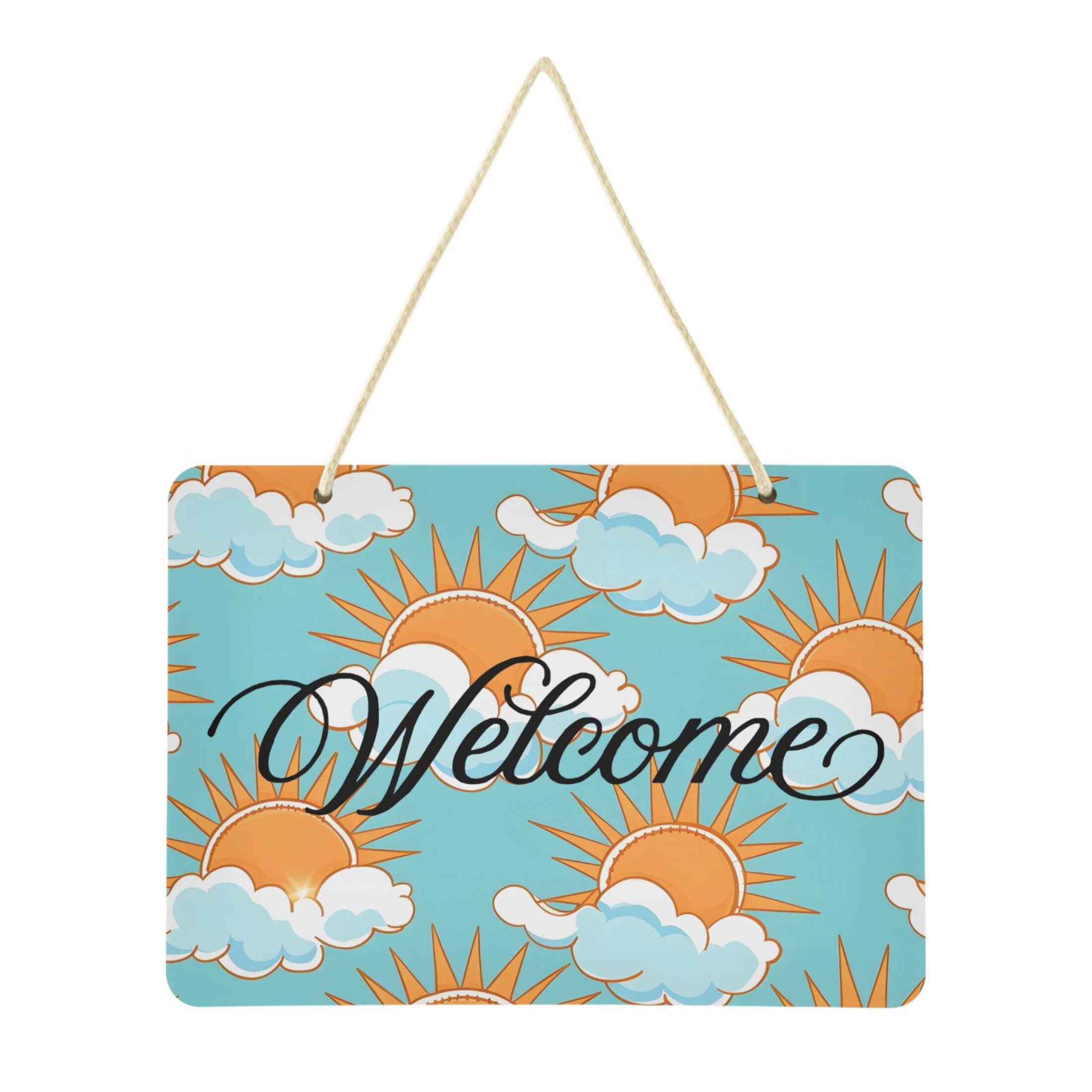 Sun and Cloud Welcome Sign Front Door PVC 14x10 inch Hanger Hello Sign ...