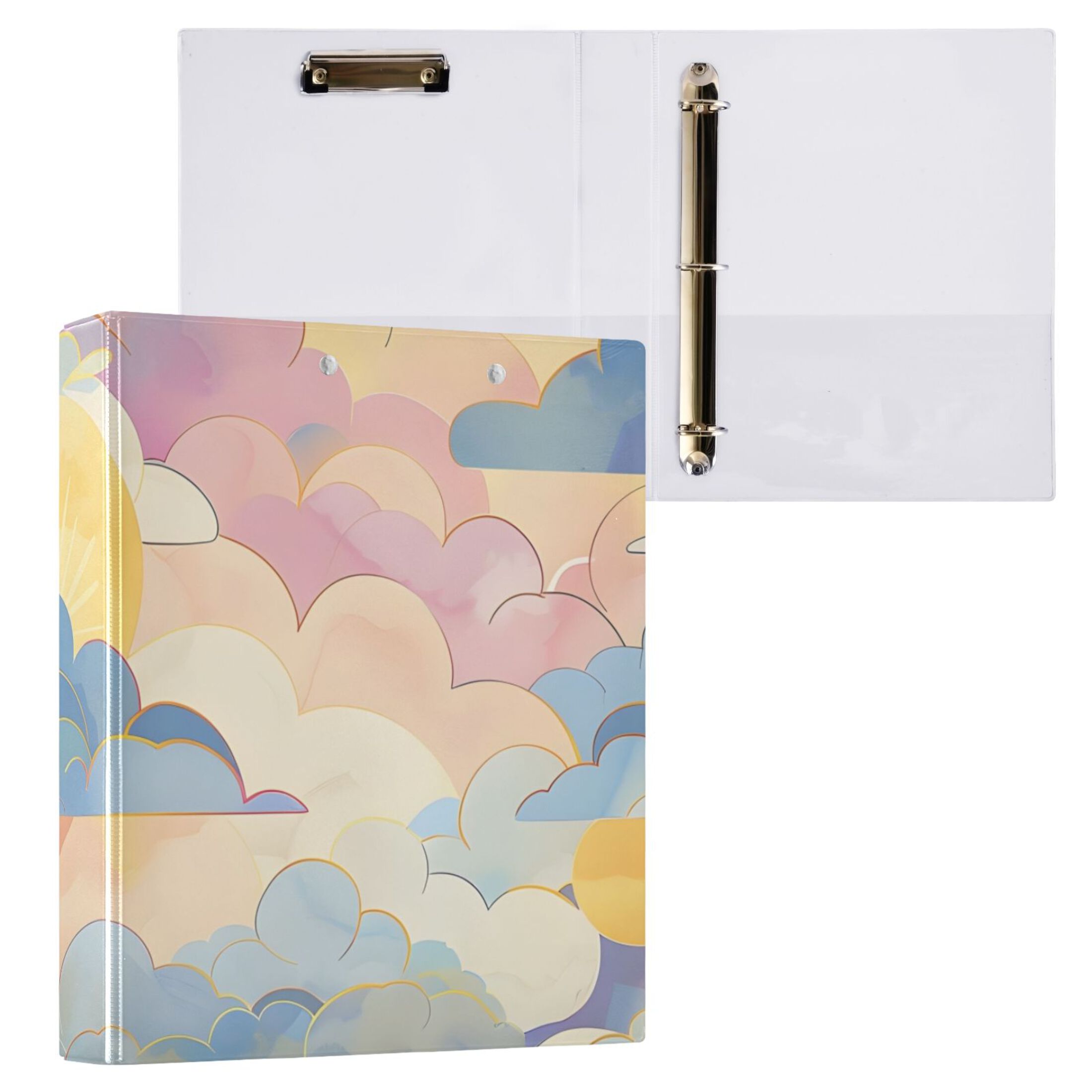 Sun and Colorful Clouds Round Ring Binder 3 Rings 1.5" Capacity File ...