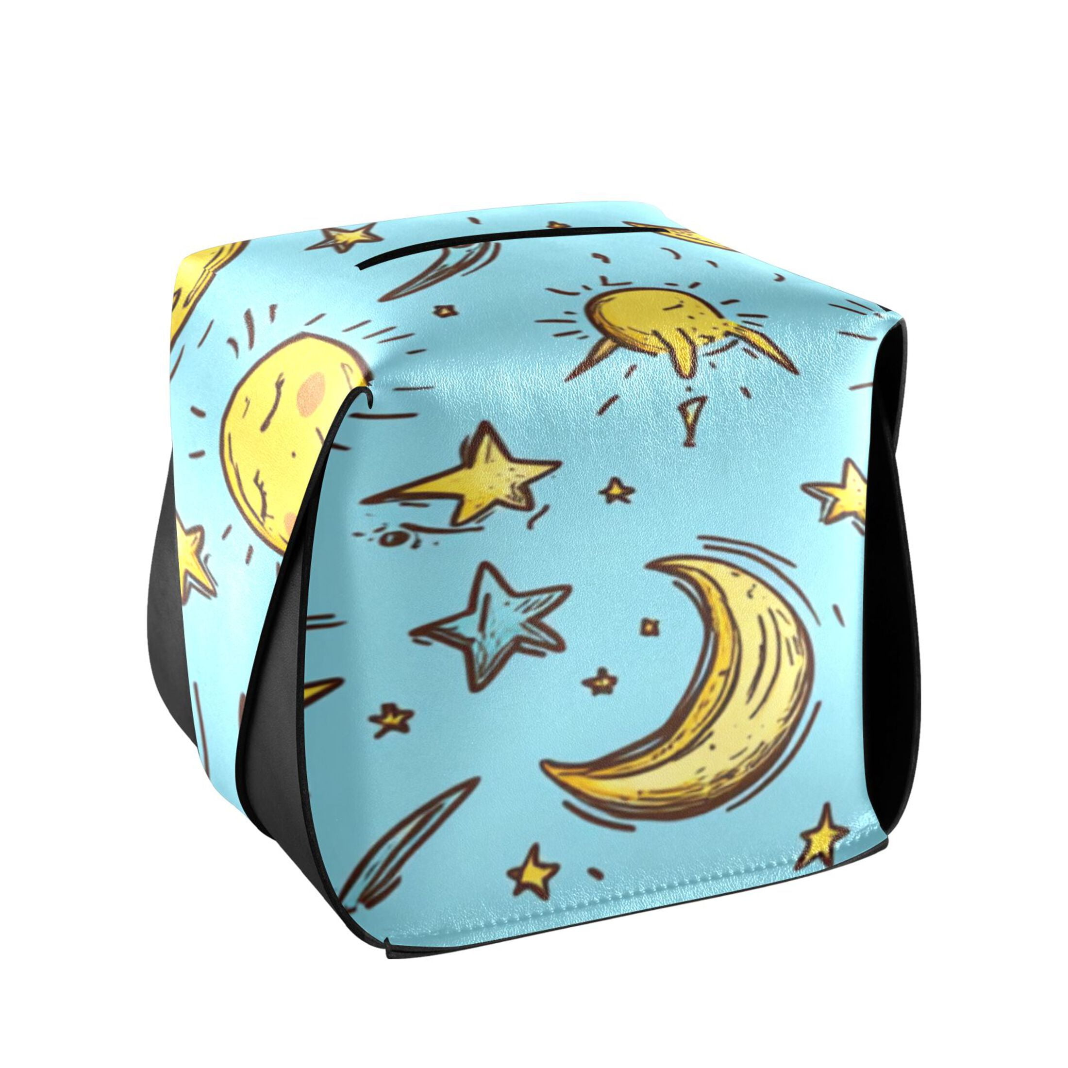 Sun and Moon 5.7in Leather Tissue Box Cover Square PVC Handmade Tissue ...