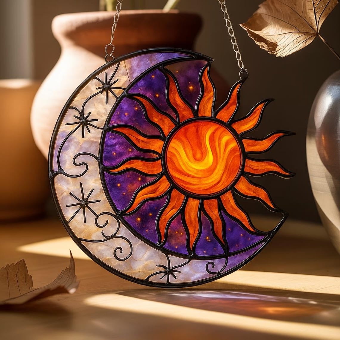 Sun and Moon Acrylic Suncatcher, Celestial Window Hanging Decor, Boho ...