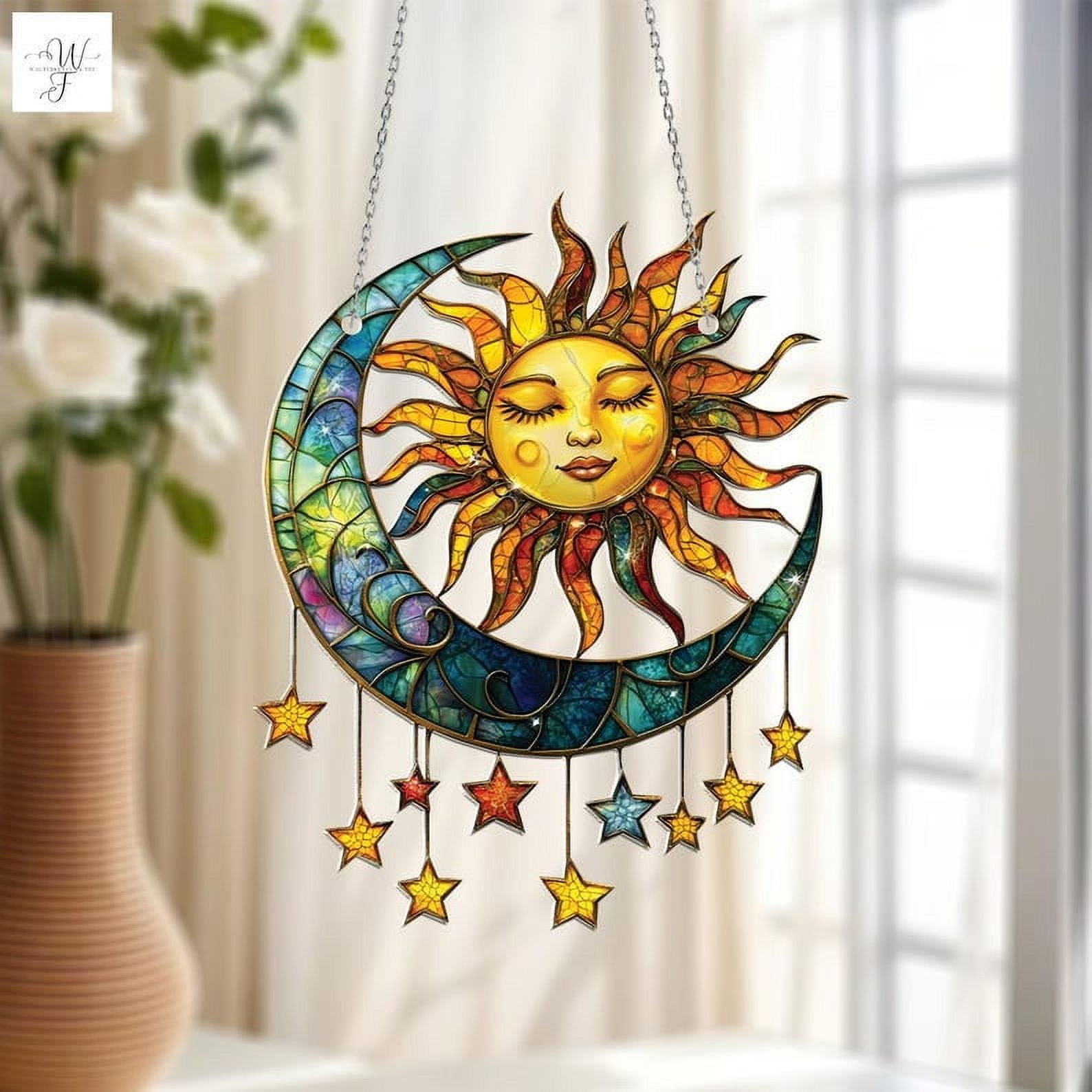 Sun and Moon Acrylic Window Hanging, Celestial Suncatcher, Sun Catcher Decor, Moon Star Hanging ...