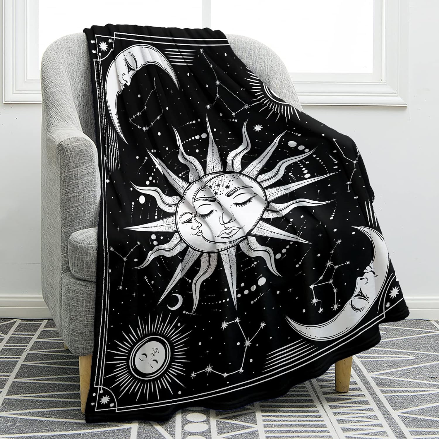 Sun and Moon Blanket Burning Sun with Star Print Blanket Psychedelic ...