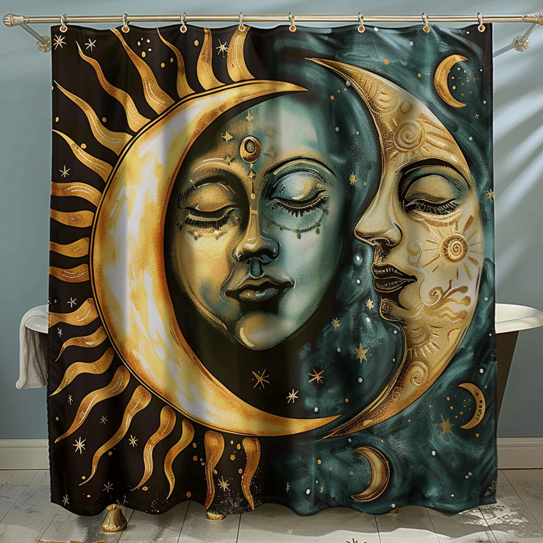 Sun and Moon Celestial Shower Curtain Enchanting Bathroom Decor Hyper ...