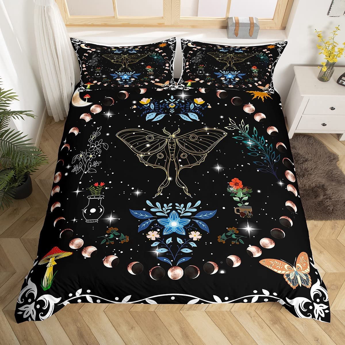 Sun and Moon Duvet Cover,Trippy Moon Phase Comforter Cover for Kids ...