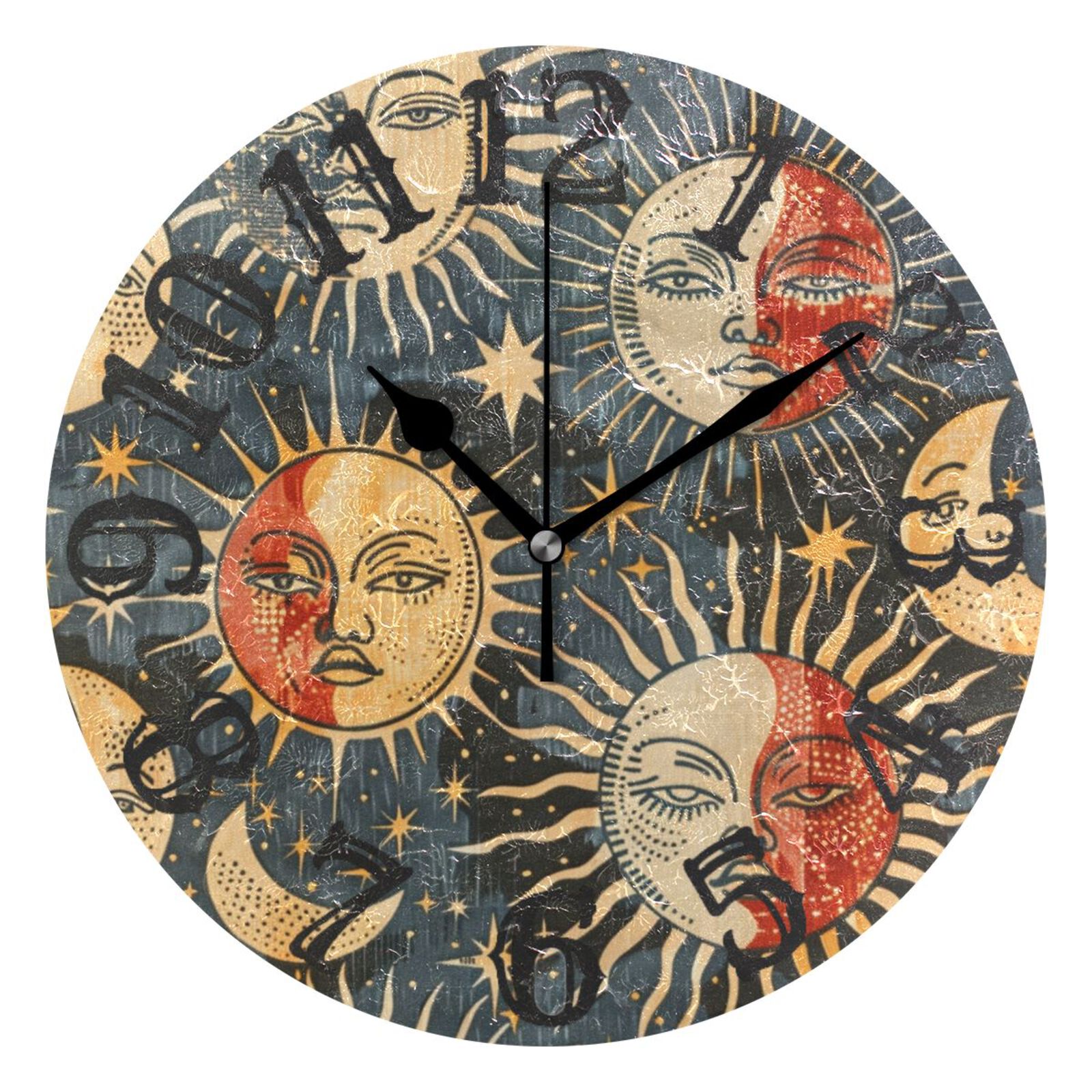 Sun and Moon Face 10 inch Wall Clocks Non Ticking Easy to Read Battery ...
