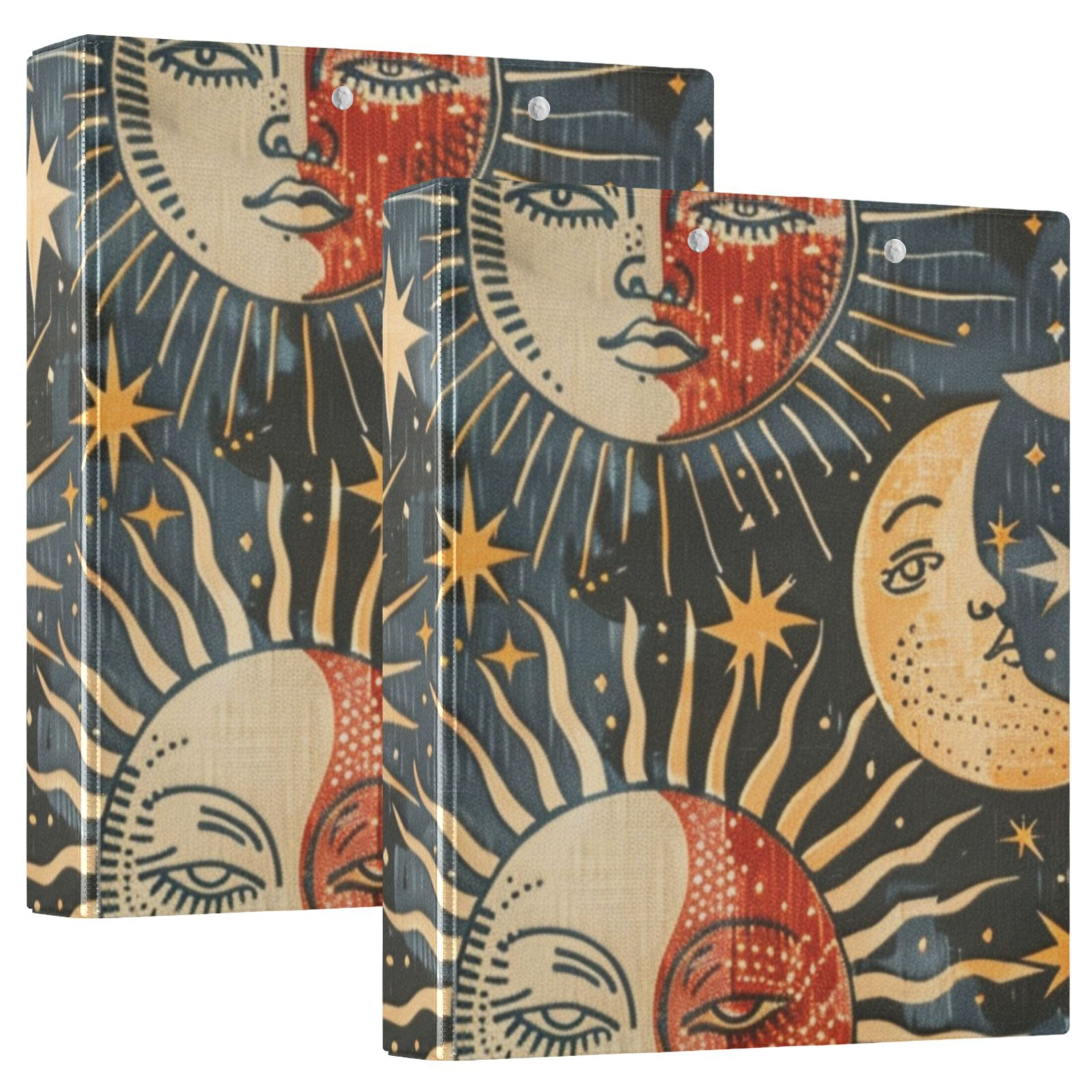 Sun and Moon Face 3 Ring Binders 1.5 inch Hardcover File Folders with ...