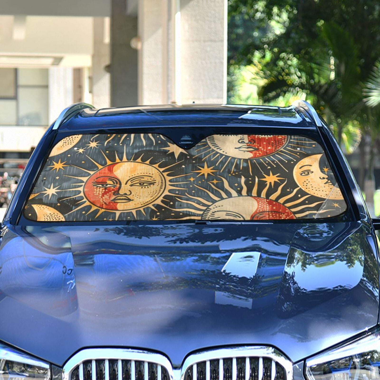 Sun and Moon Face Automotive Front Car Windshield Sun Shade Reflector ...