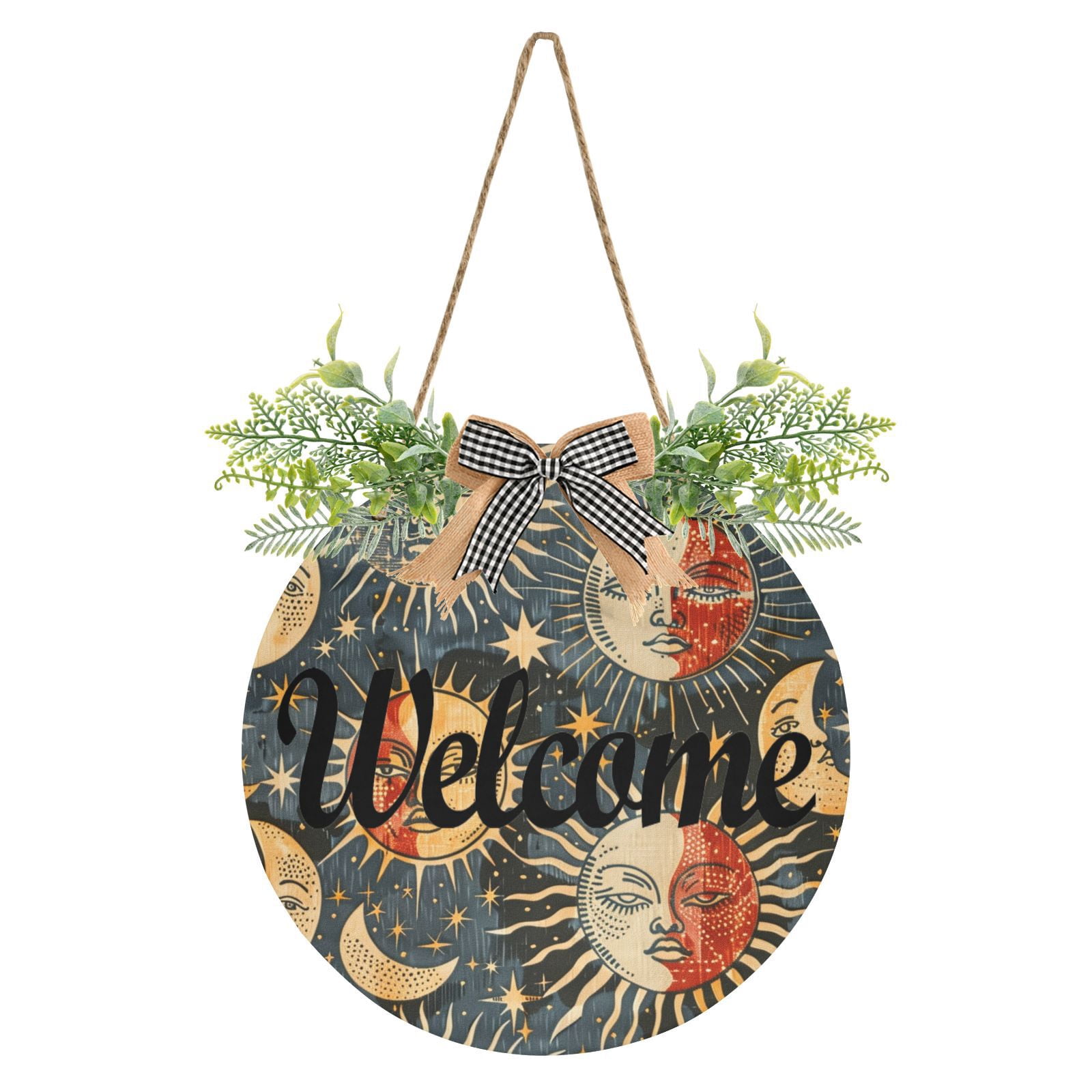 Sun and Moon Face Welcome Sign for Front Door Wreath Door Sign for ...