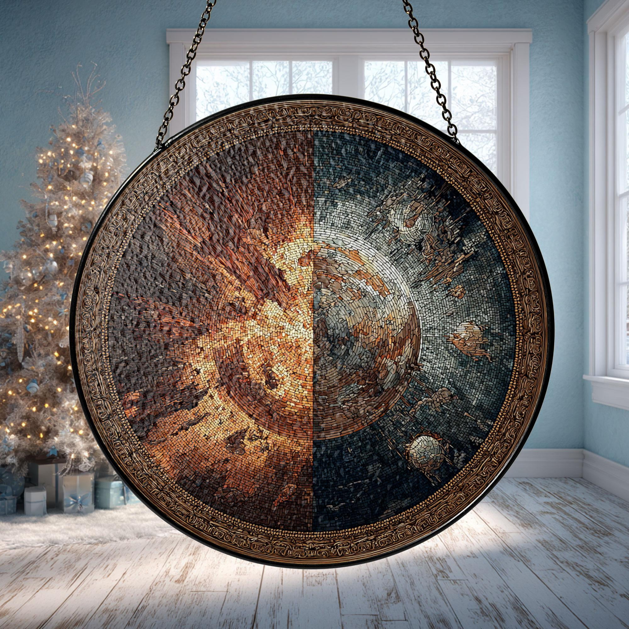 Sun and Moon Glass 2D Ornament – Day & Night Round Hanging Window Art ...