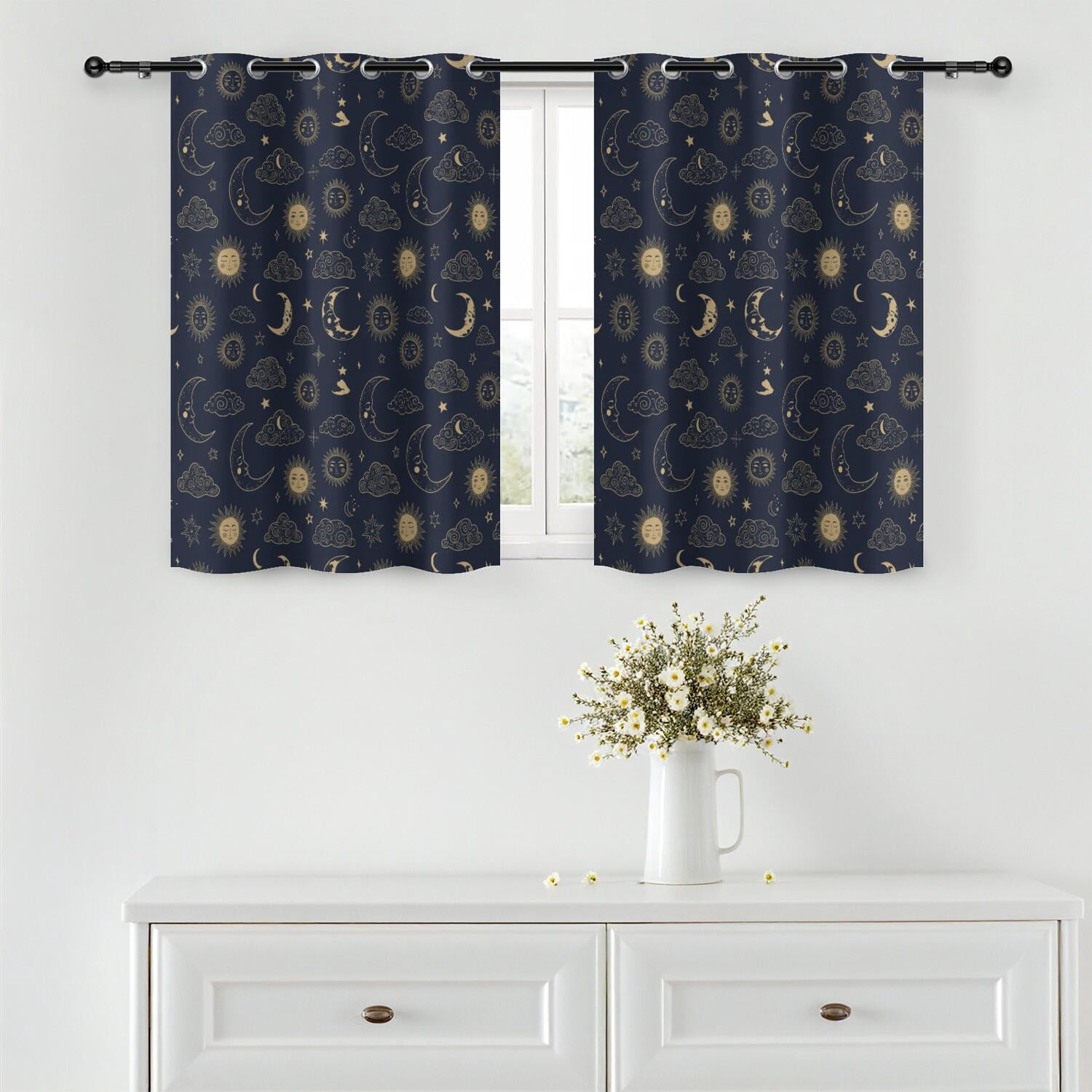 Sun and Moon Gothic Pattern Blackout Curtains,Triple Weaved Fabric ...