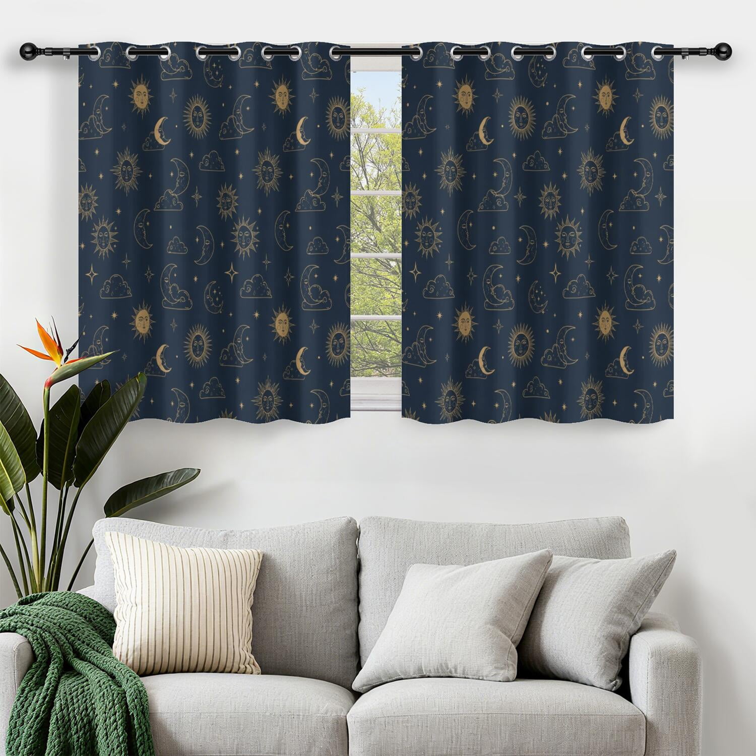 Sun and Moon Gothic Pattern Blackout Curtains,Triple Weaved Fabric ...