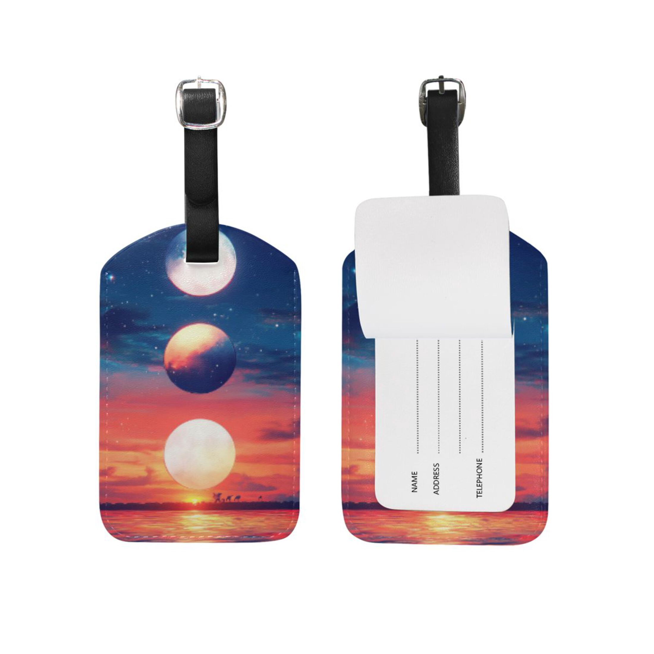 Sun and Moon Hanging Luggage Tags PU Leather Name ID Labels for ...