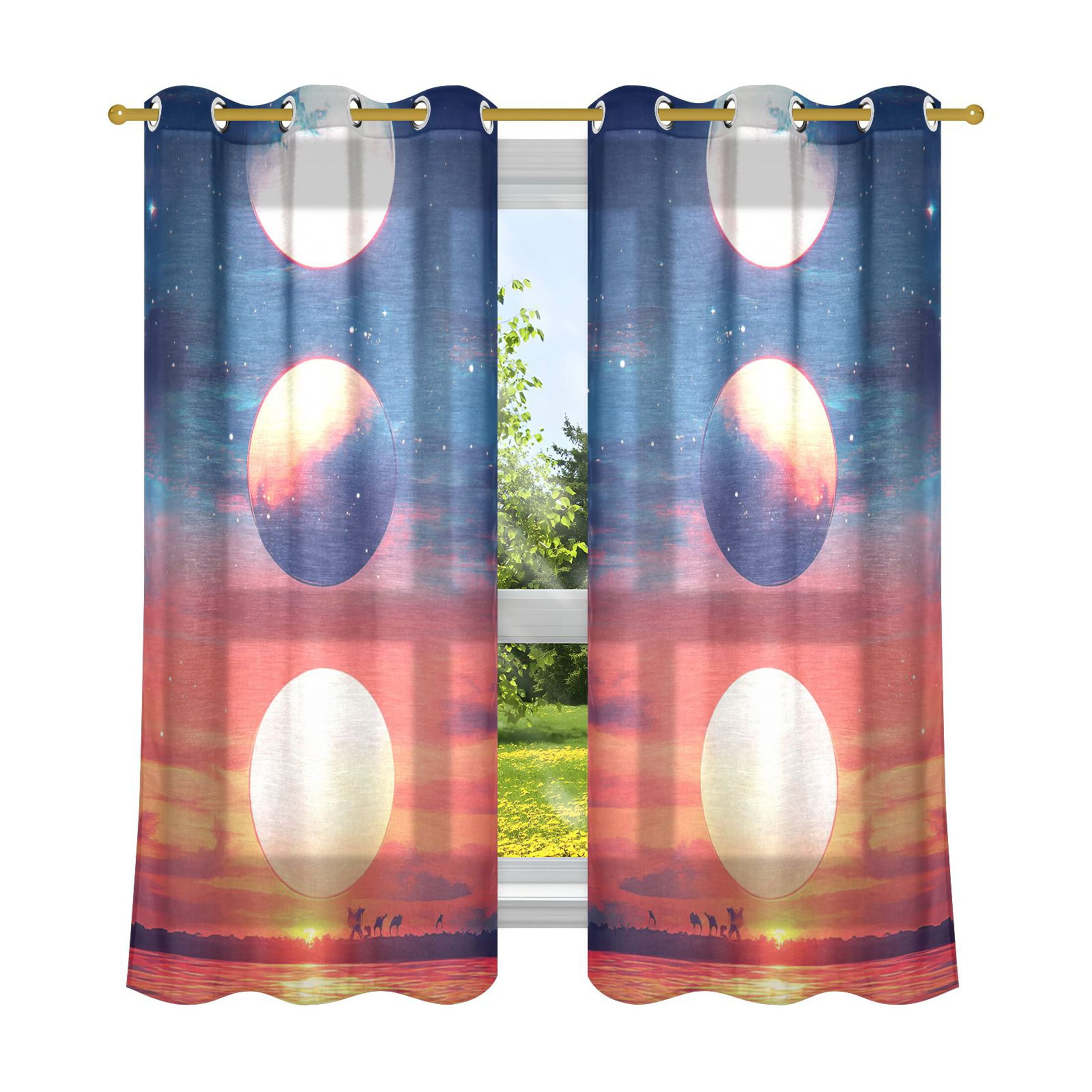 Sun and Moon Hanging Semi Sheer Curtains for Living Room Bedroom Set of ...