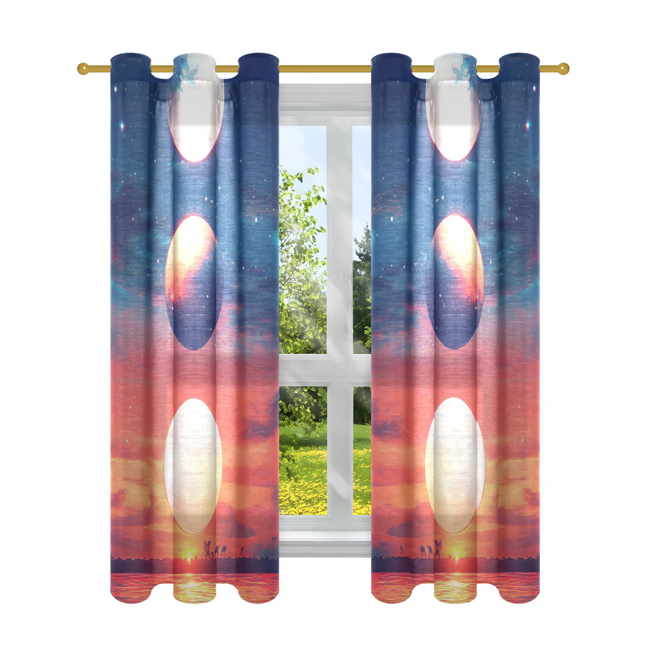 Sun and Moon Hanging Semi Sheer Curtains for Living Room Bedroom Set of ...