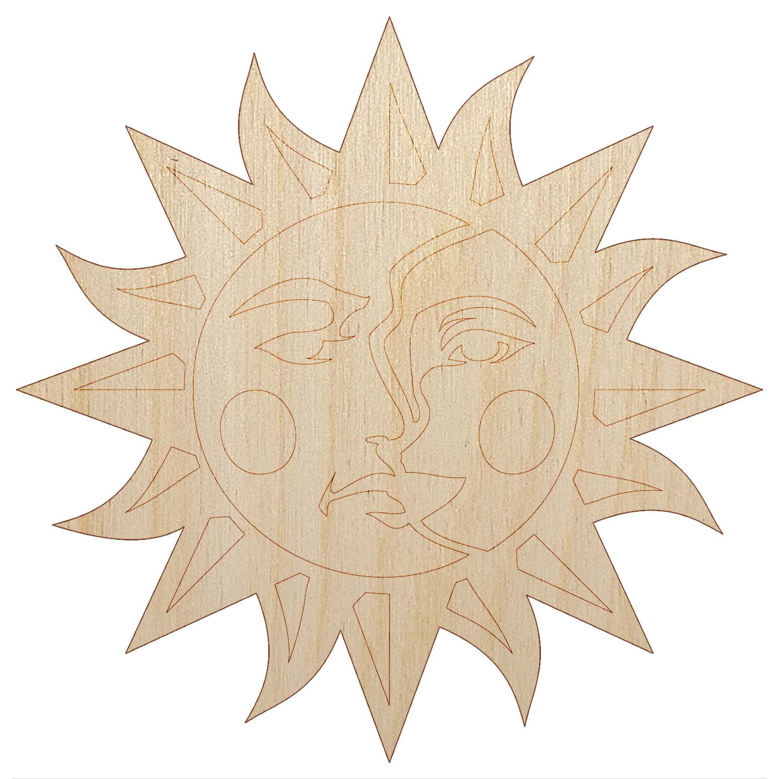 Sun and Moon Heraldic Faces Wood Shape Unfinished Piece Cutout Craft ...