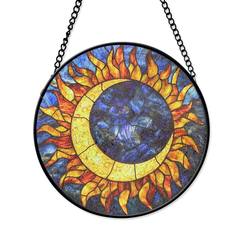 Sun and Moon Stained Glass Panel, Vibrant Celestial Wall Hanging ...