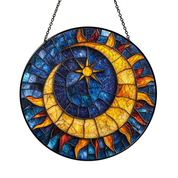 Sun and Moon Stained Glass Suncatcher, Round Celestial Window Hanging ...