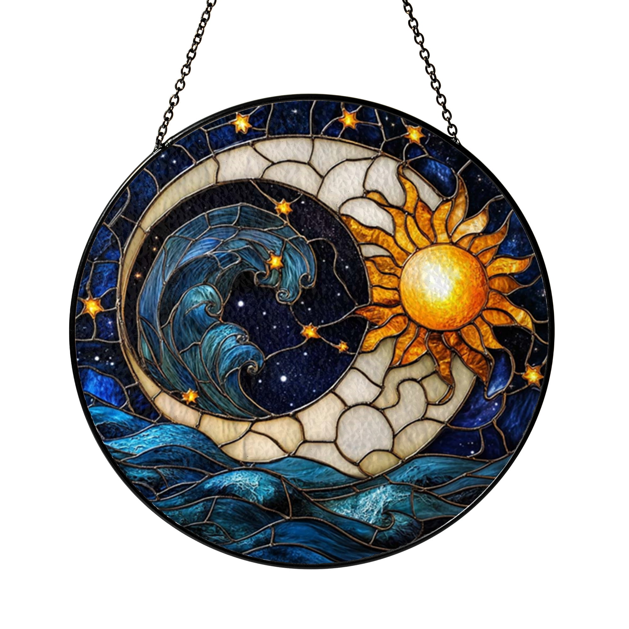 Sun and Moon Stained Glass Window Hanging, Celestial Style Yin Yang ...