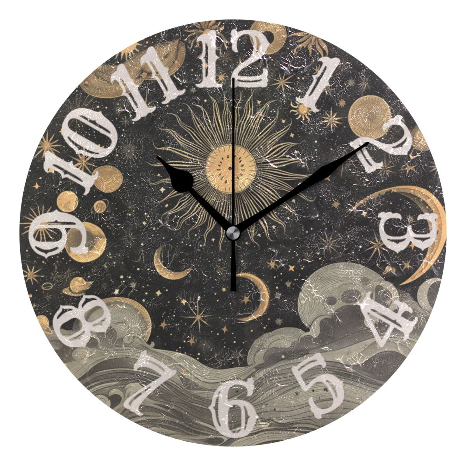 Sun and Moon Stars Waves 10 inch Wall Clocks Non Ticking Easy to Read ...