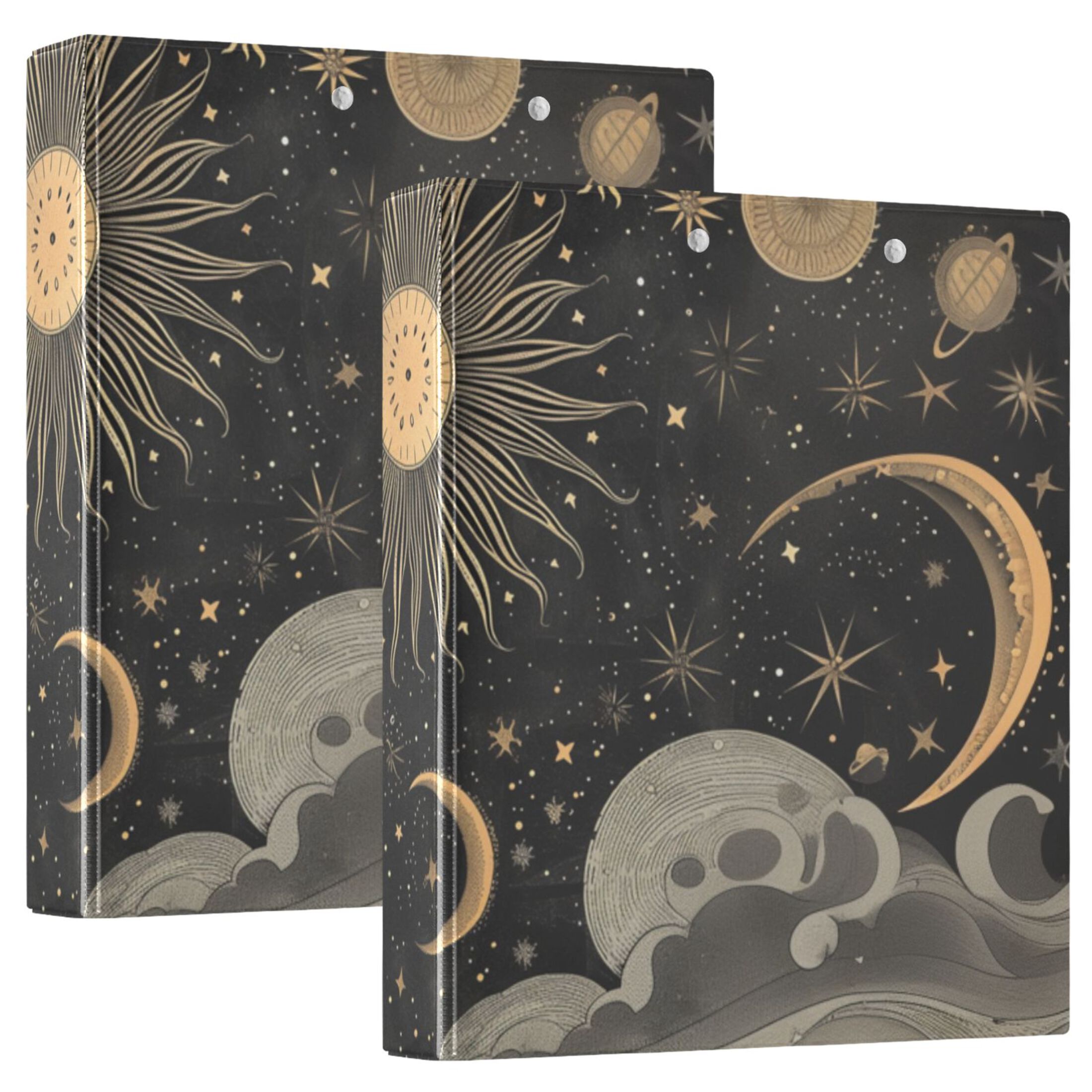 Sun and Moon Stars Waves 3 Ring Binders 1.5 inch Hardcover File Folders ...