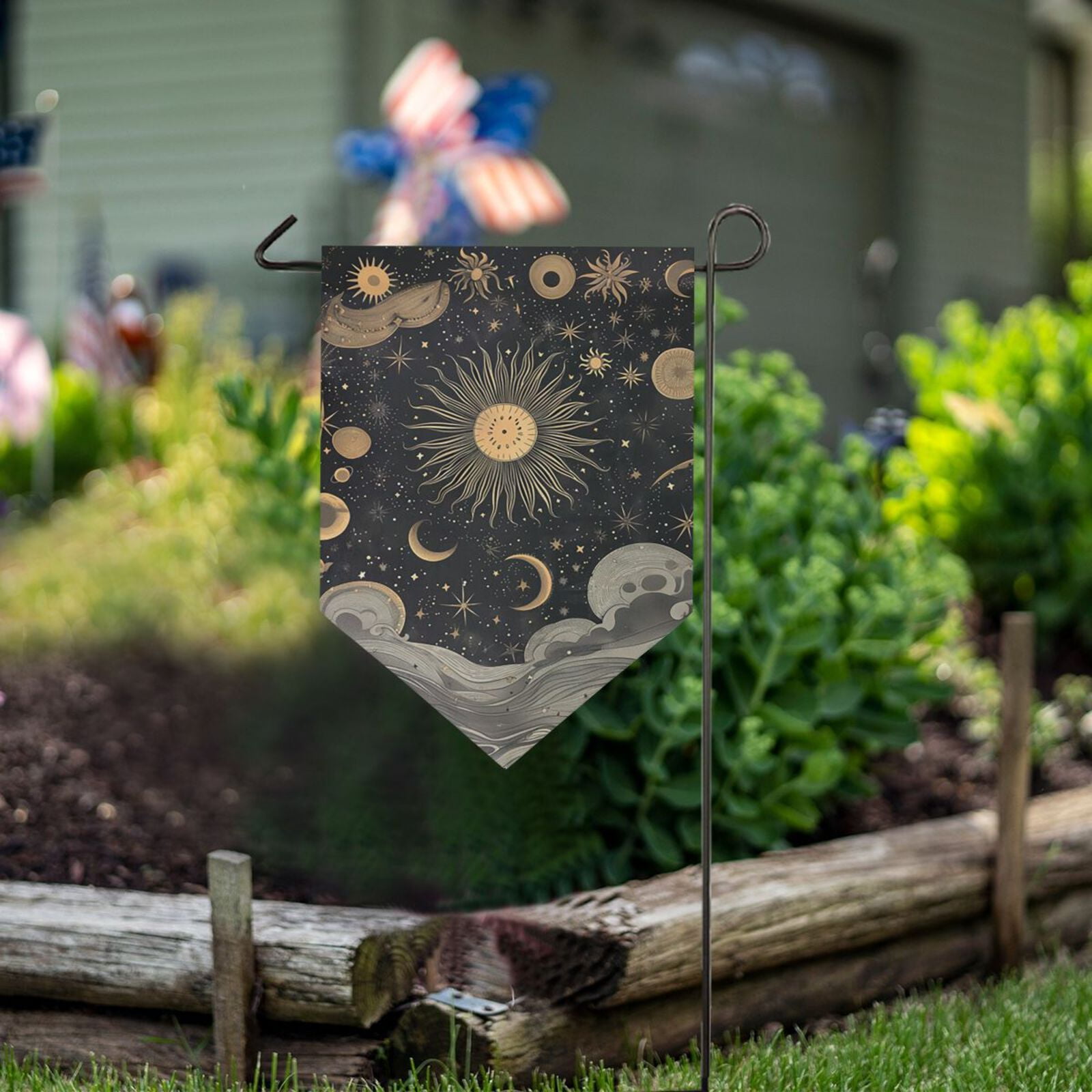 Sun and Moon Stars Waves Garden Flag 18" x 12.5" Double Sided Yard Lawn ...