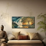 Sun and Moon Tree of Life Canvas Print: Celestial Lake, Golden Sunrise ...