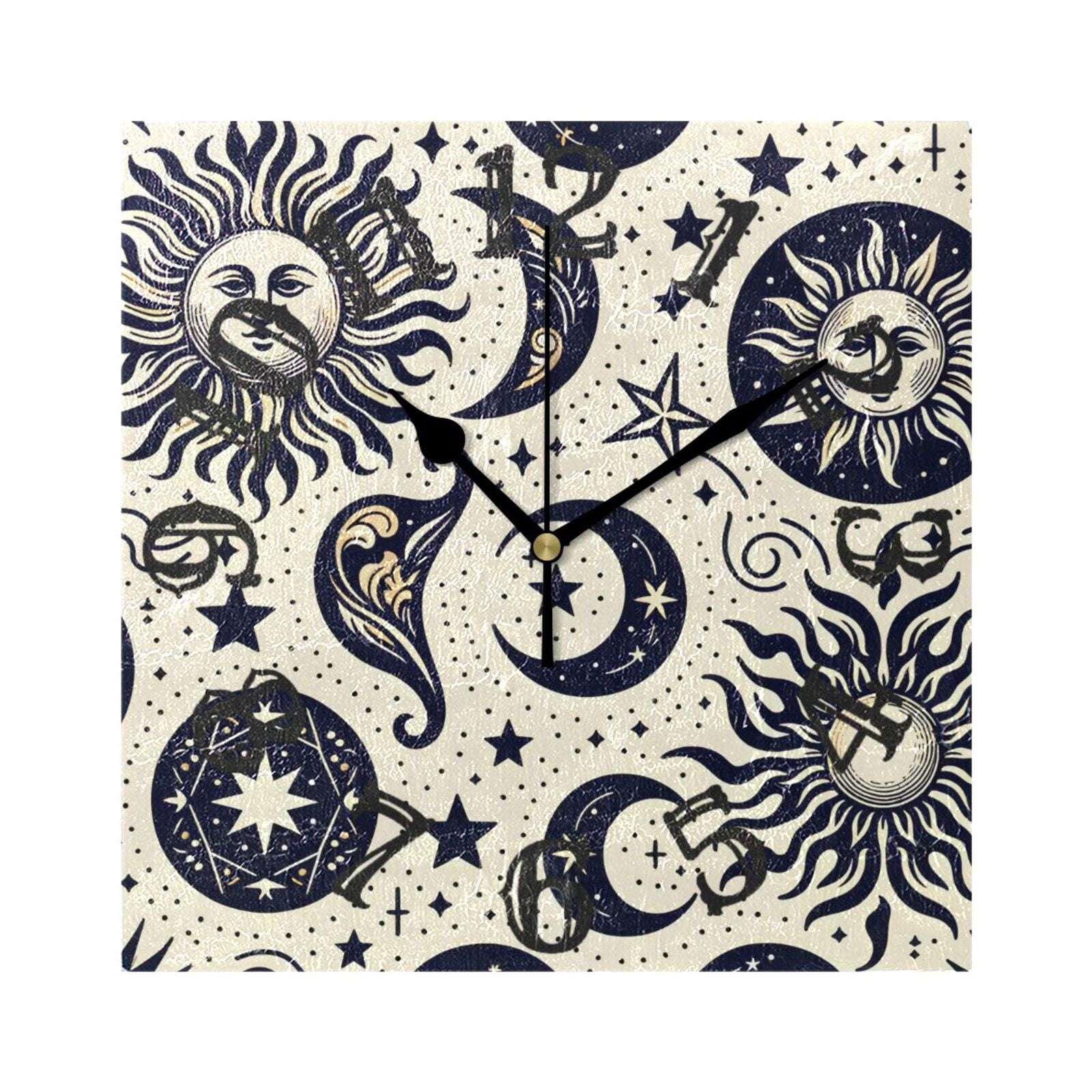 Sun and Moon Wall Clock Square Silent Non Ticking Battery Operated ...
