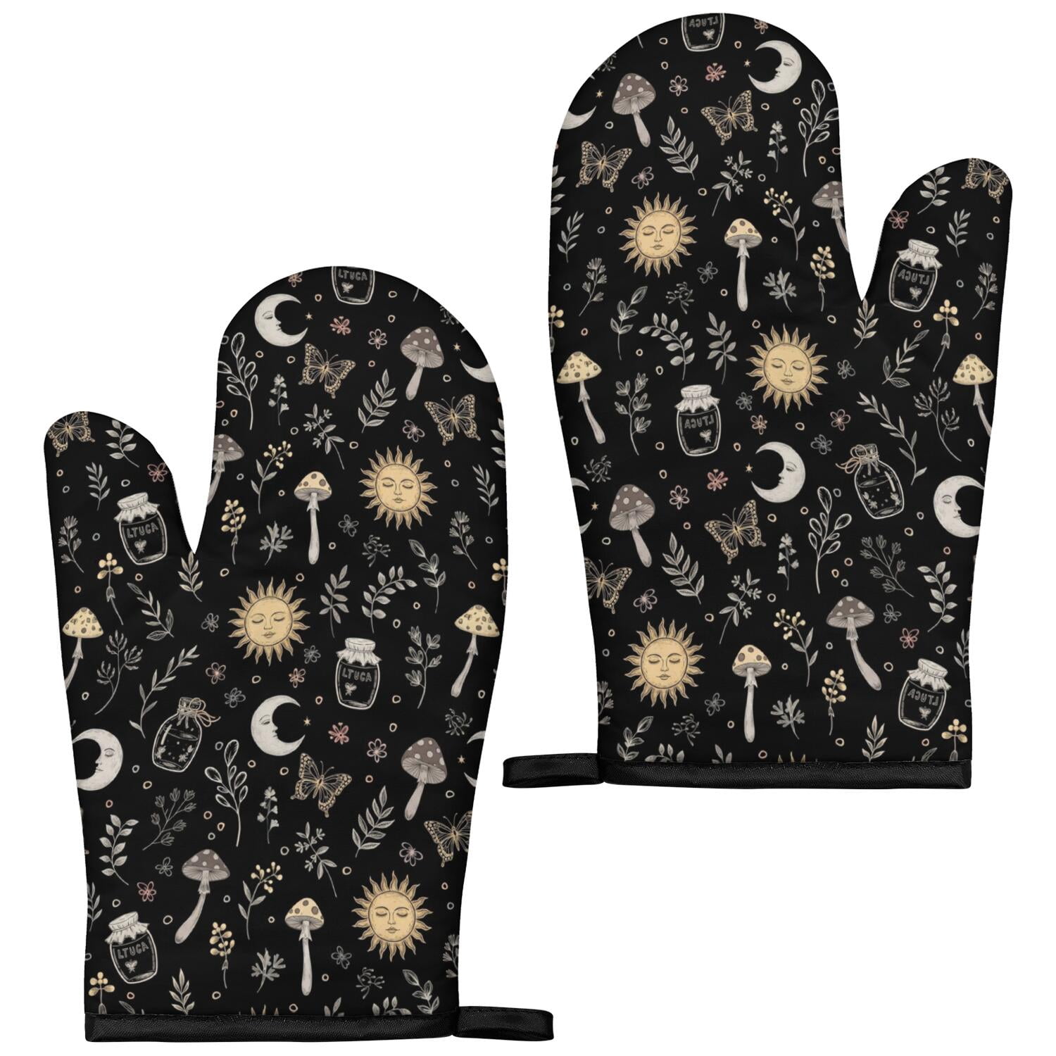 Sun and Mushroom Gothic Pattern Cute Oven Mitts 2-Pack Set, Heat ...