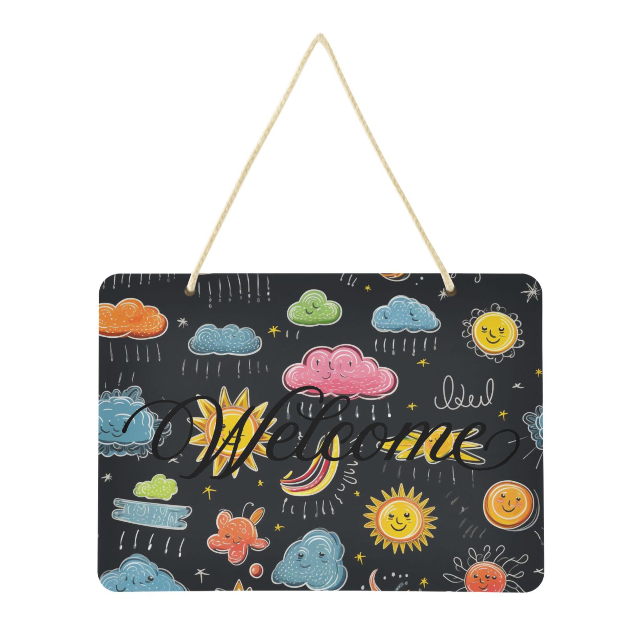 Sun and Raining Clouds Welcome Sign Front Door PVC 14x10 inch Hanger ...