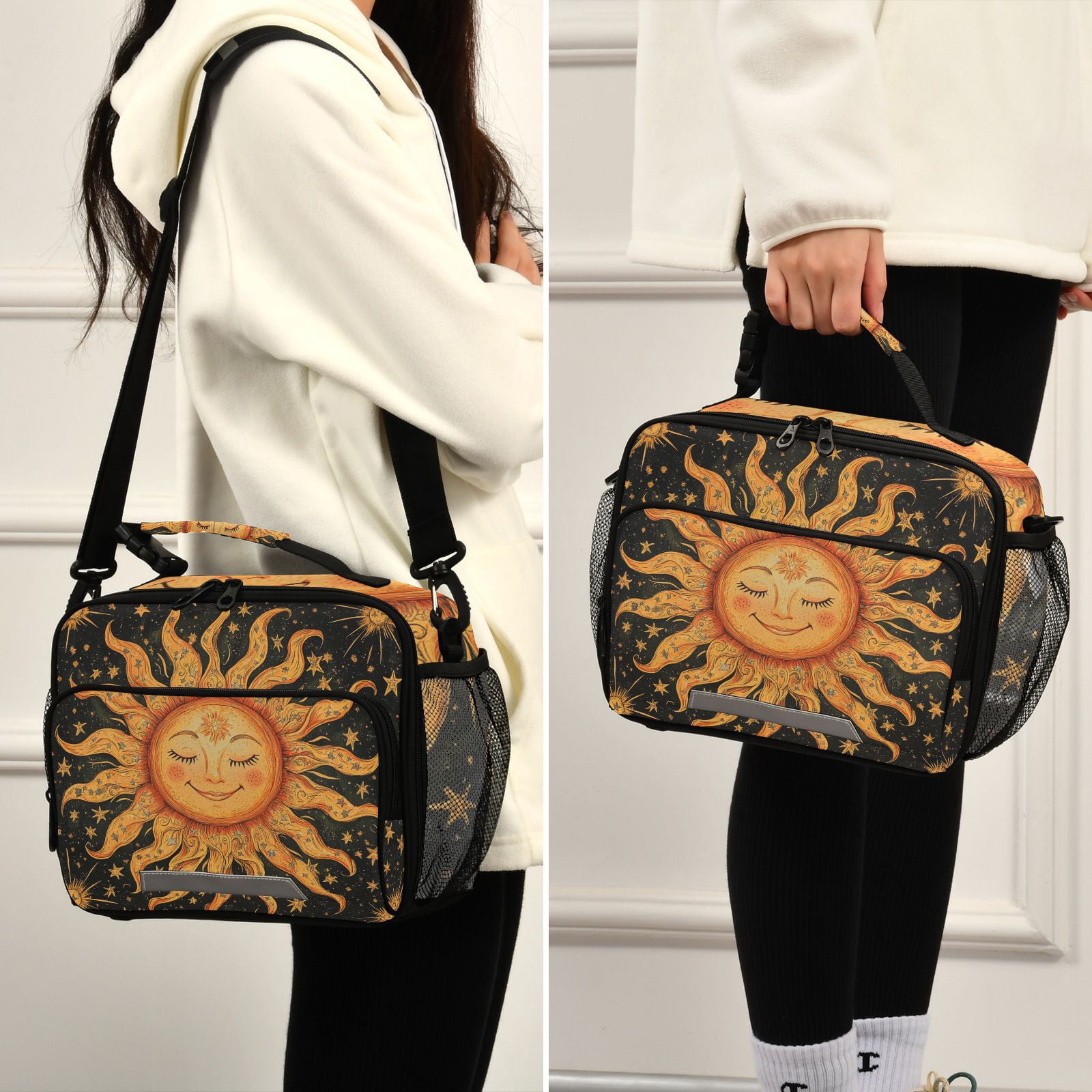 Sun and Stars Black Lunch Bag Cooler Bag Cooling Tote Portable Shoulder ...