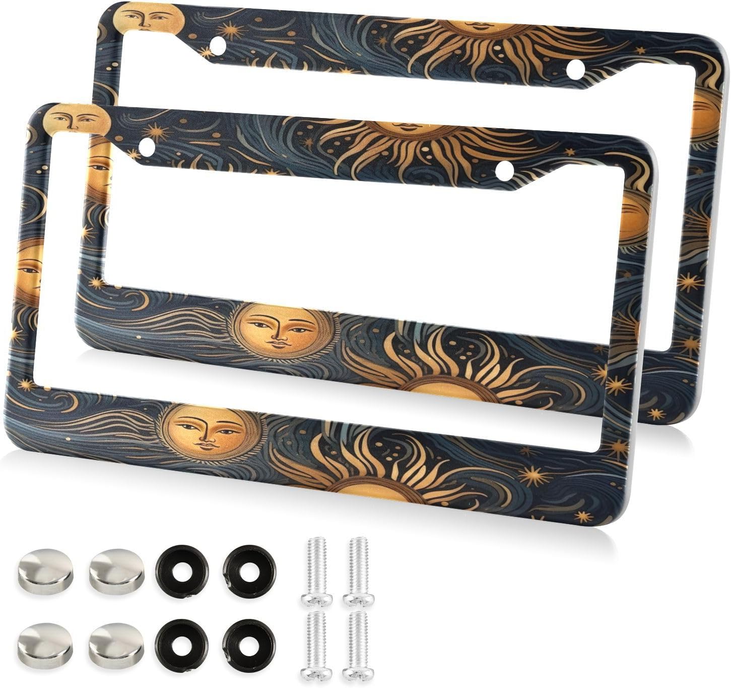 Sun and Stars License Plate Frame, Aluminum Car Tag Frames, 2 Pack ...